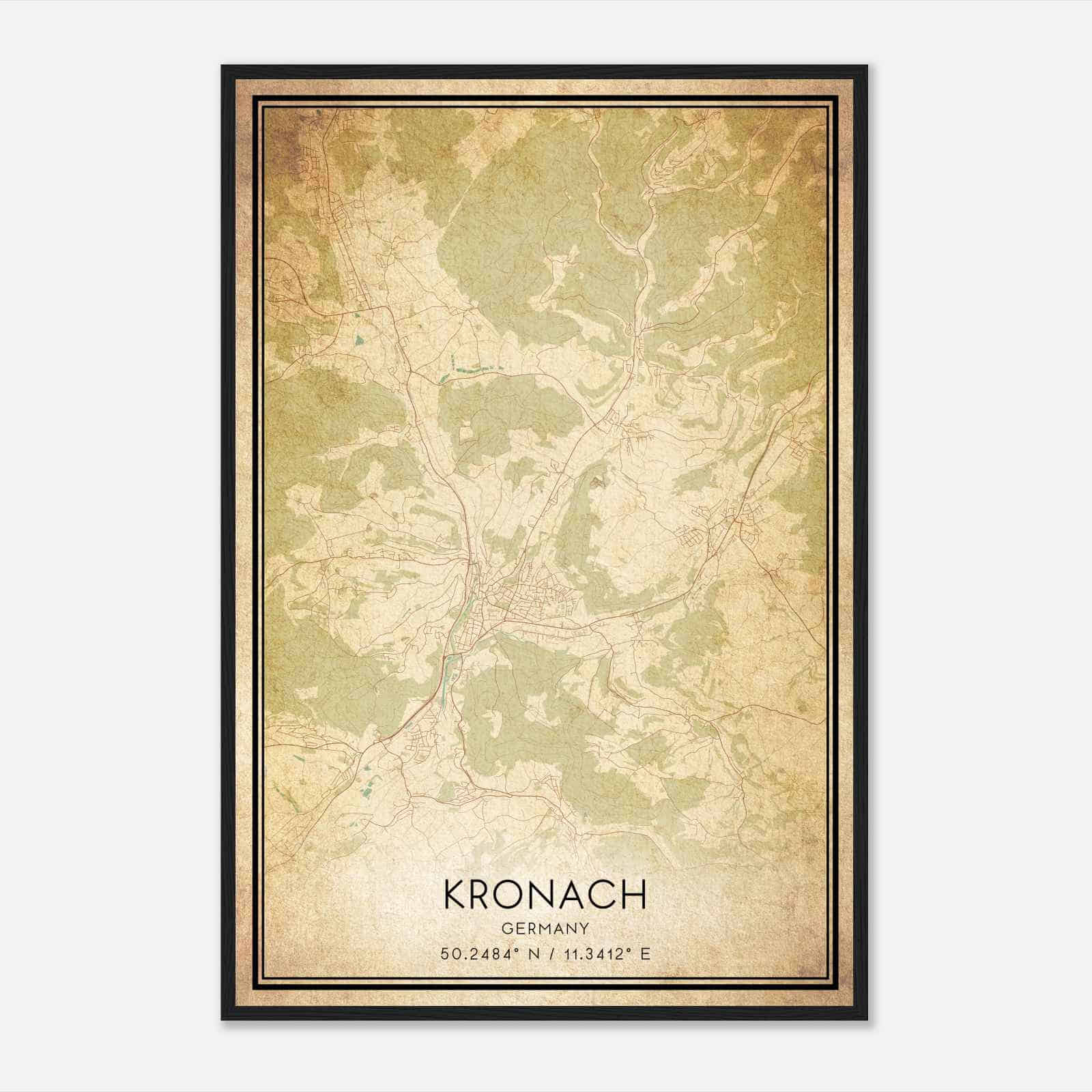 Vintage Kronach Germany Map Poster, Kronach City Road Wall Art Print ...