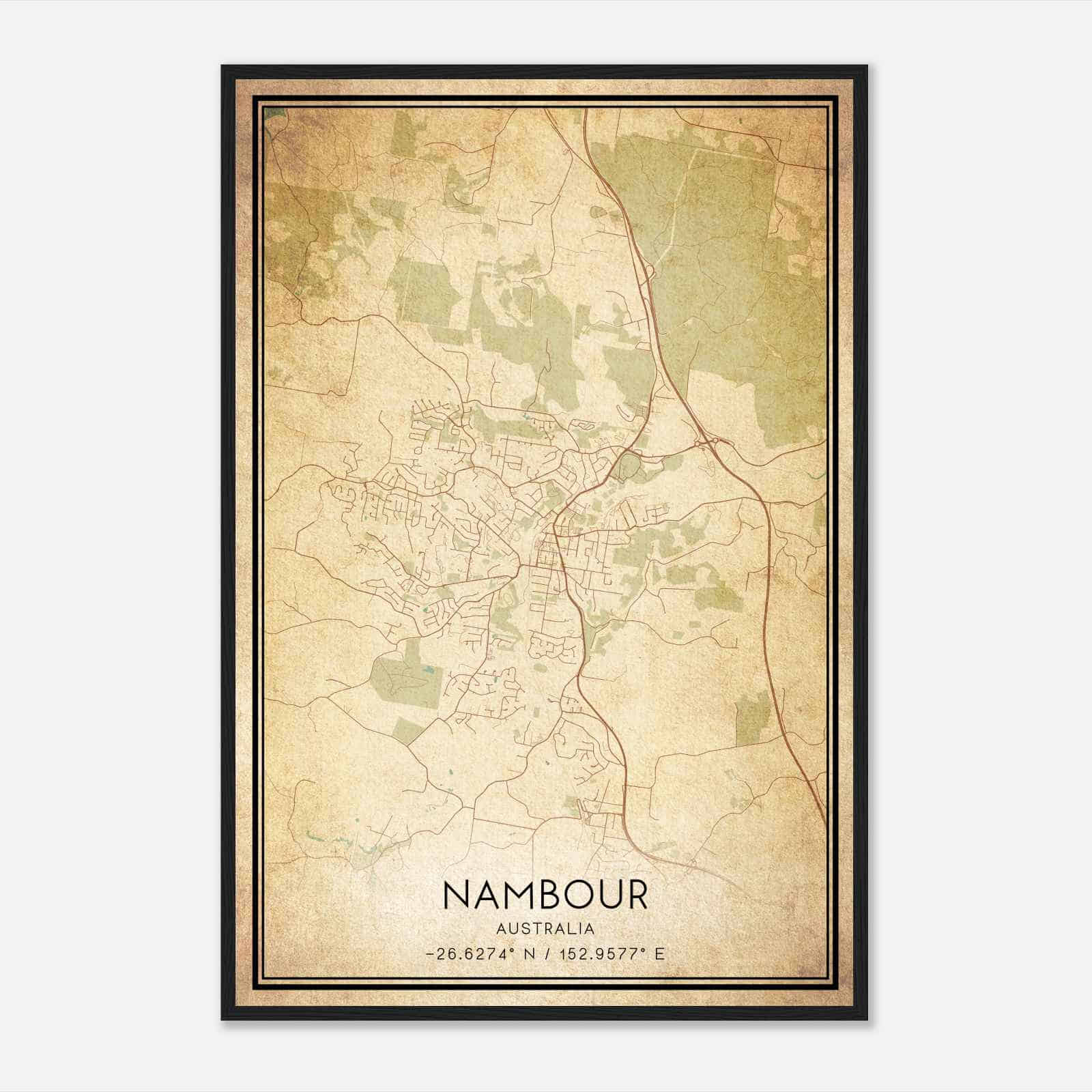 Vintage Nambour Australia Map Poster, Nambour City Road Wall Art Print ...