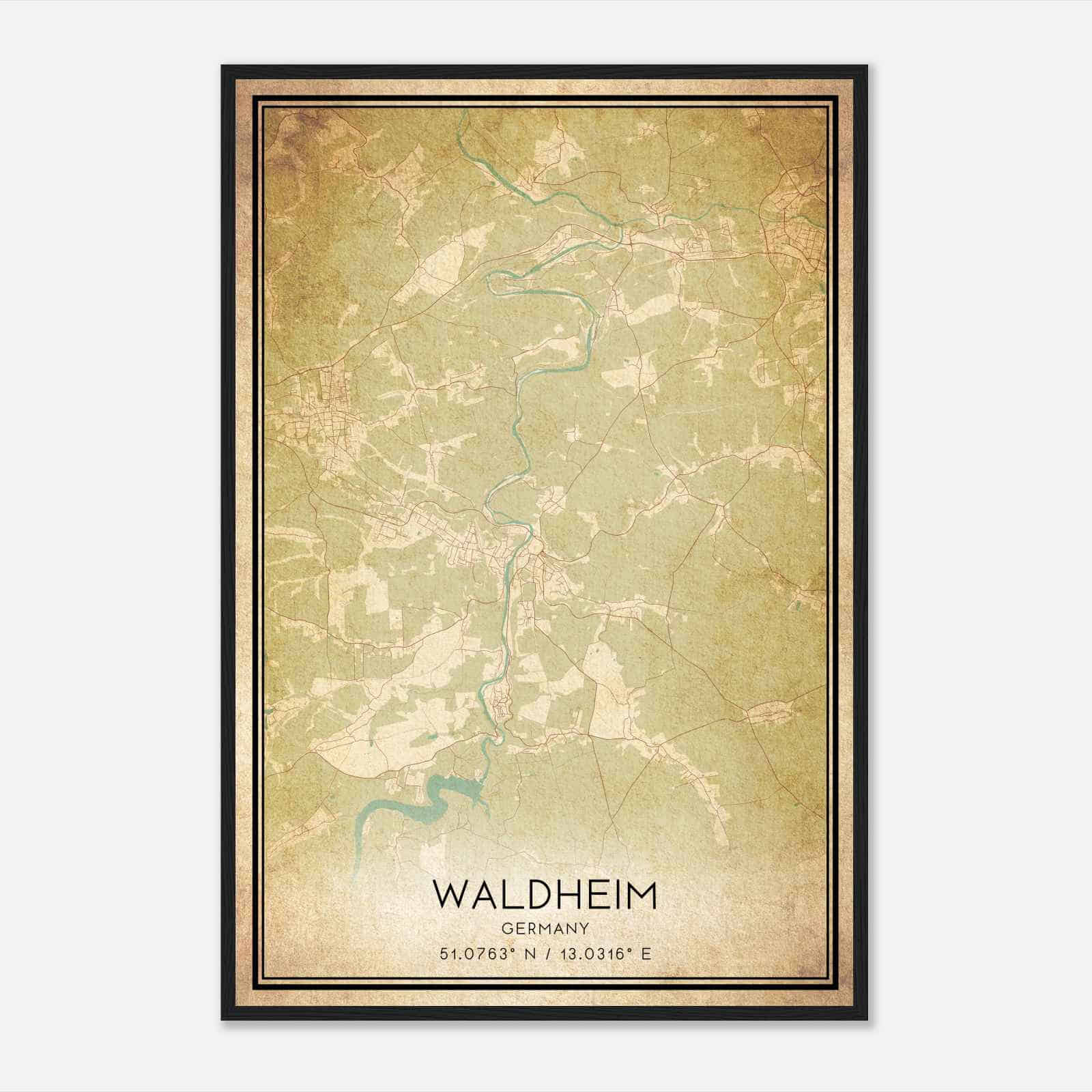 Vintage Waldheim Germany Map Poster, Waldheim City Road Wall Art Print ...