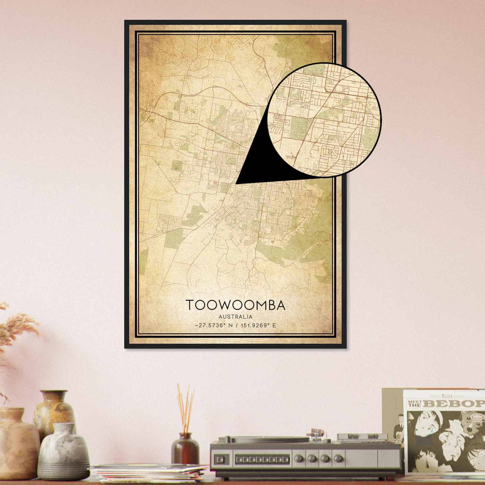 Vintage Toowoomba Australia Map Poster, Toowoomba City Road Wall Art ...