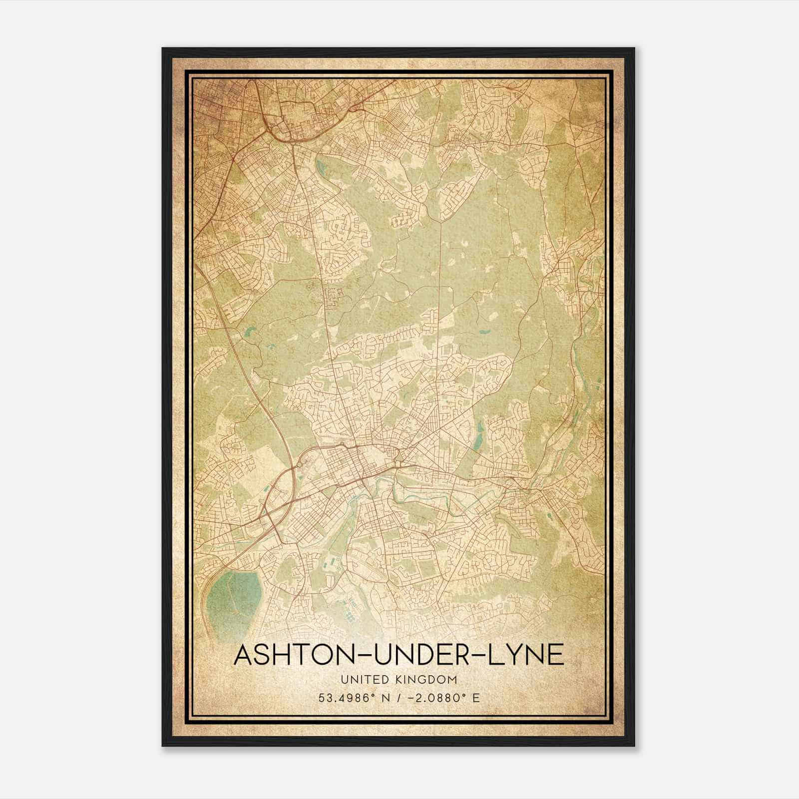 Vintage Ashton United Kingdom Map Poster, Ashton City Road Wall Art ...