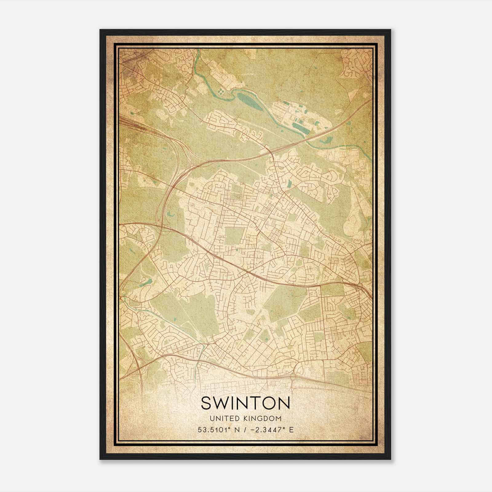 Vintage Swinton United Kingdom Map Poster, Swinton City Road Wall Art ...