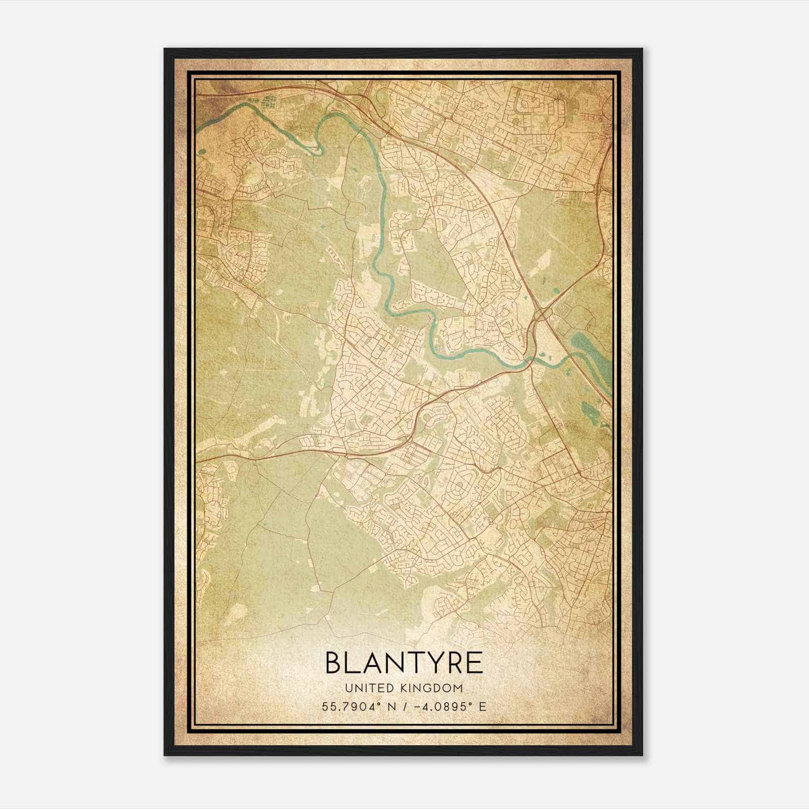 Vintage High Blantyre United Kingdom Map Poster, High Blantyre City ...
