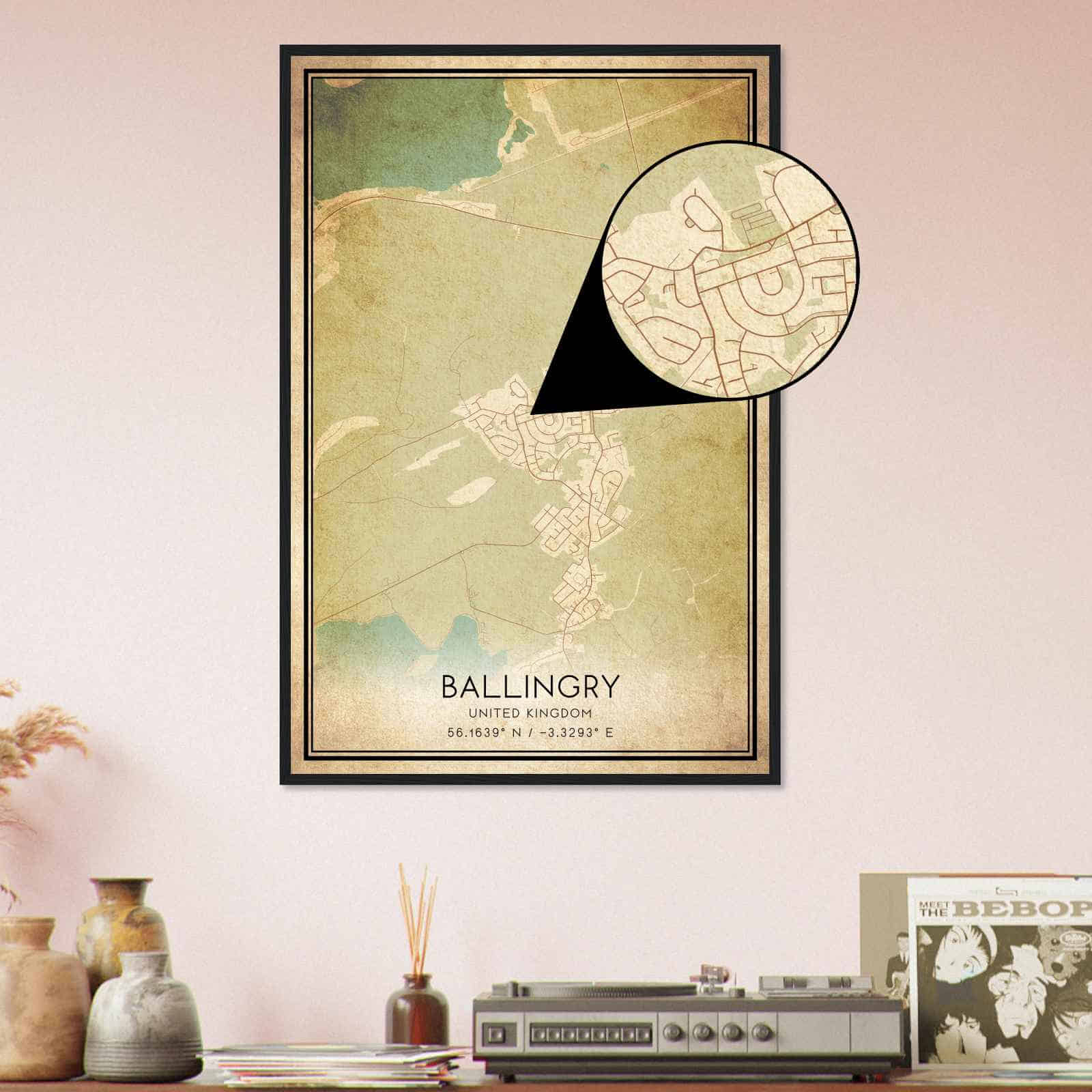 Vintage Ballingry United Kingdom Map Poster, Ballingry City Road Wall ...