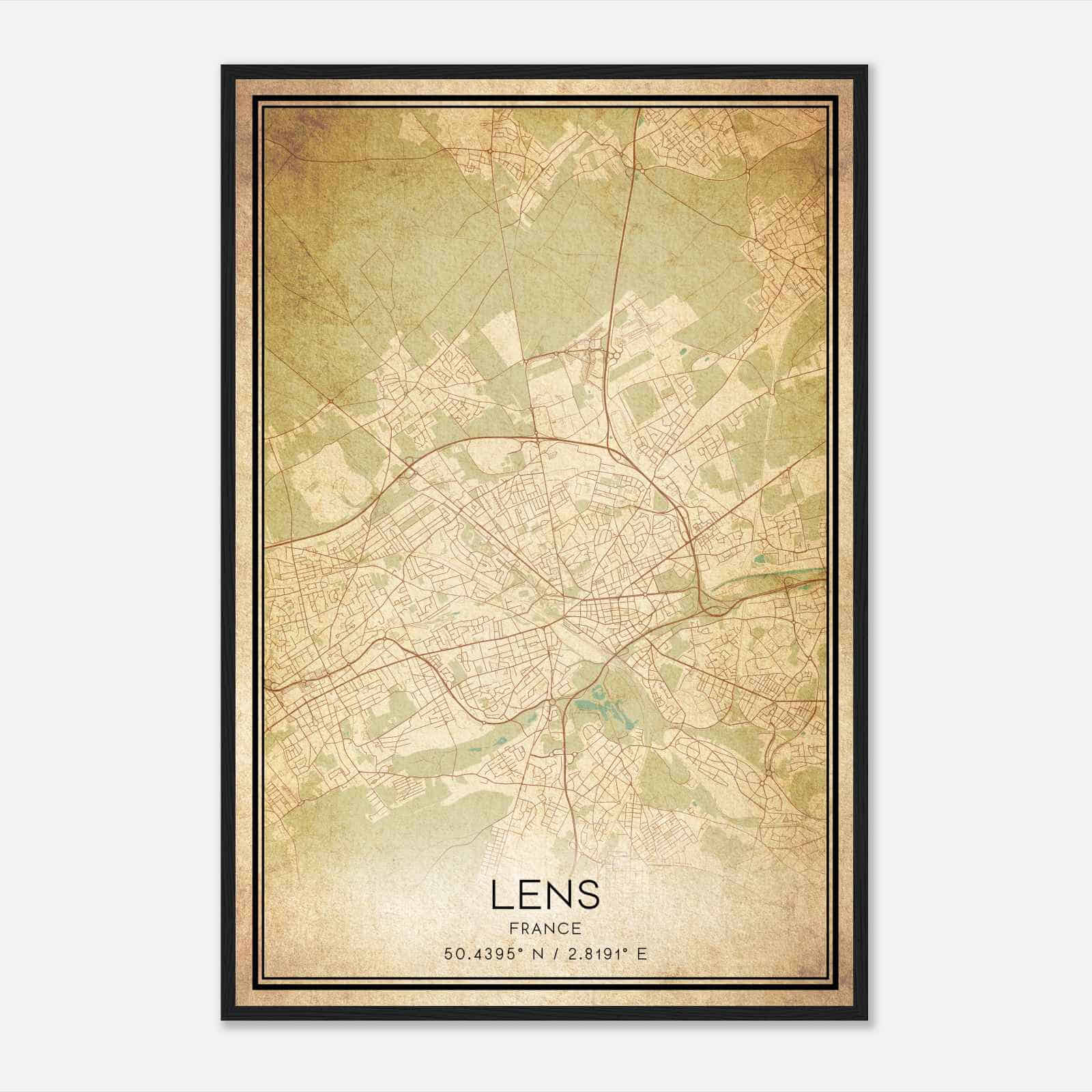 Vintage Lens France Map Poster, Lens City Road Wall Art Print - Custom ...