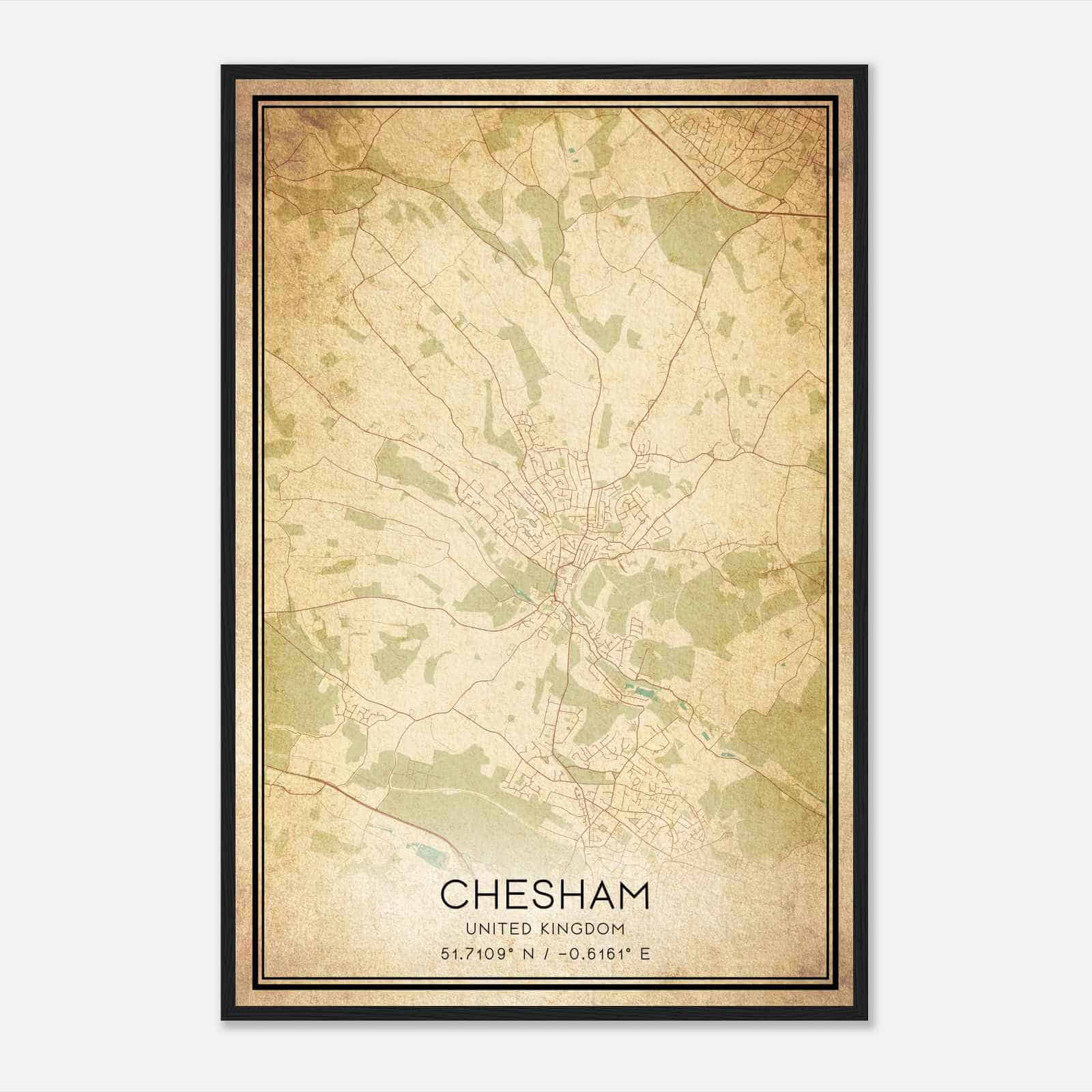 Vintage Chesham United Kingdom Map Poster, Chesham City Road Wall Art ...
