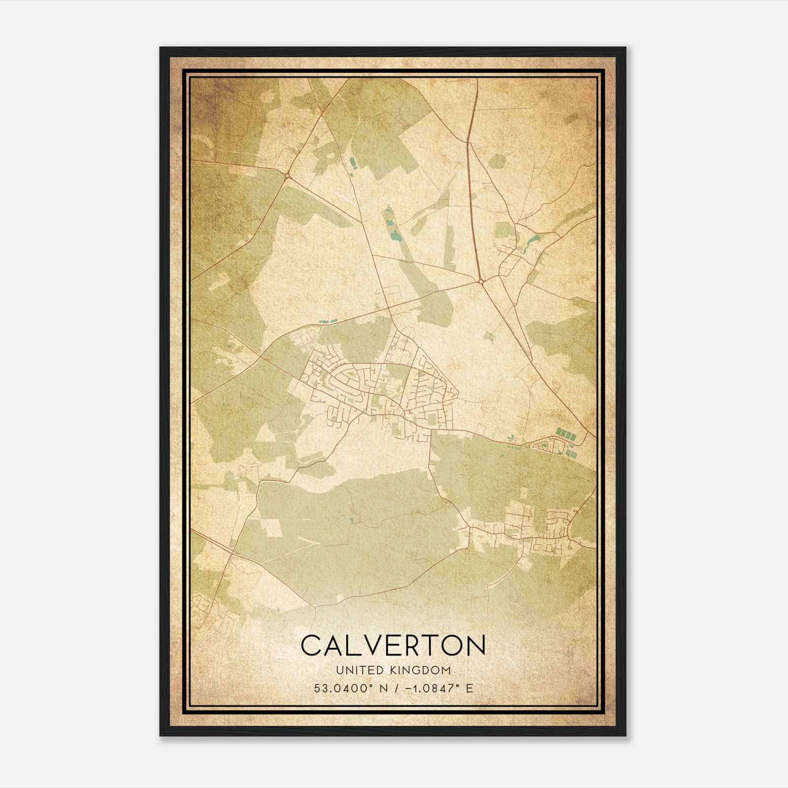 Vintage Calverton United Kingdom Map Poster, Calverton City Road Wall ...