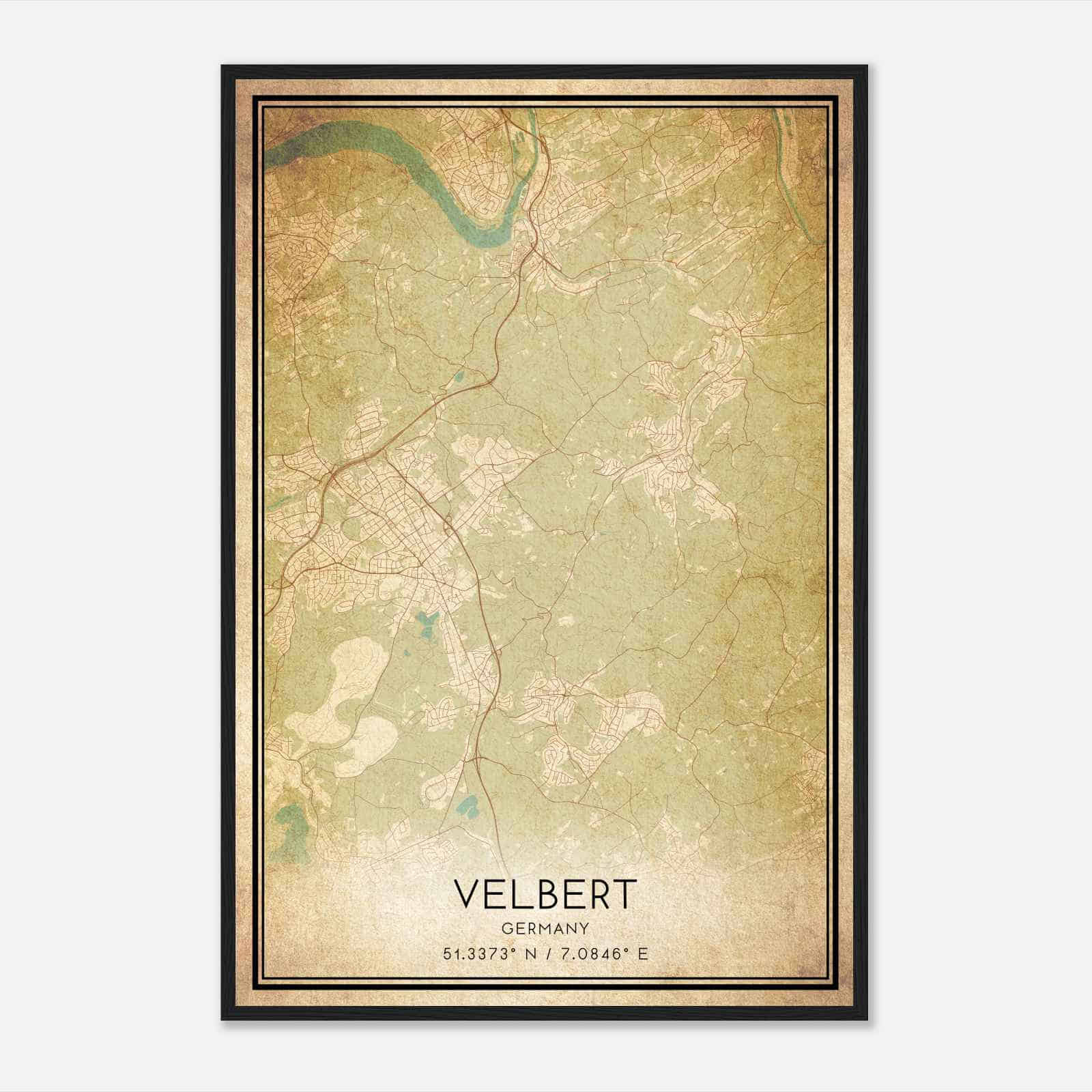 Vintage Velbert Germany Map Poster, Velbert City Road Wall Art Print ...