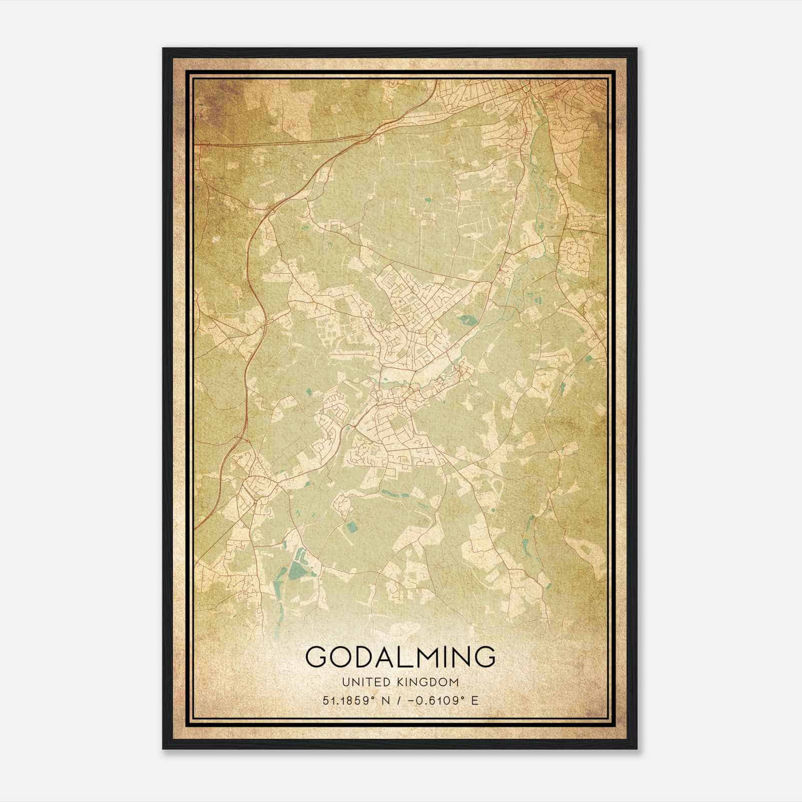 Vintage Godalming United Kingdom Map Poster, Godalming City Road Wall ...