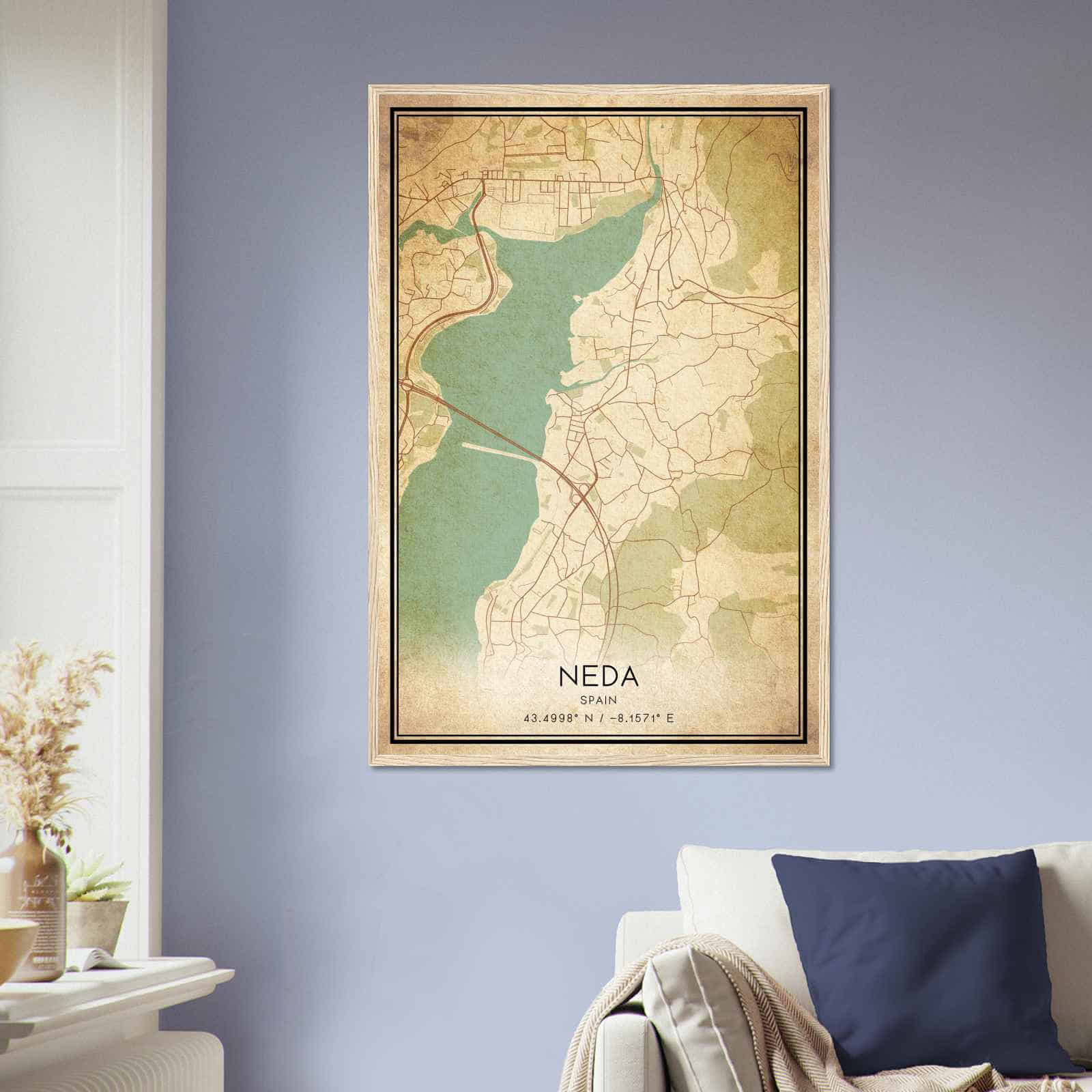 Vintage Neda Spain Map Poster, Neda City Road Wall Art Print - Custom ...