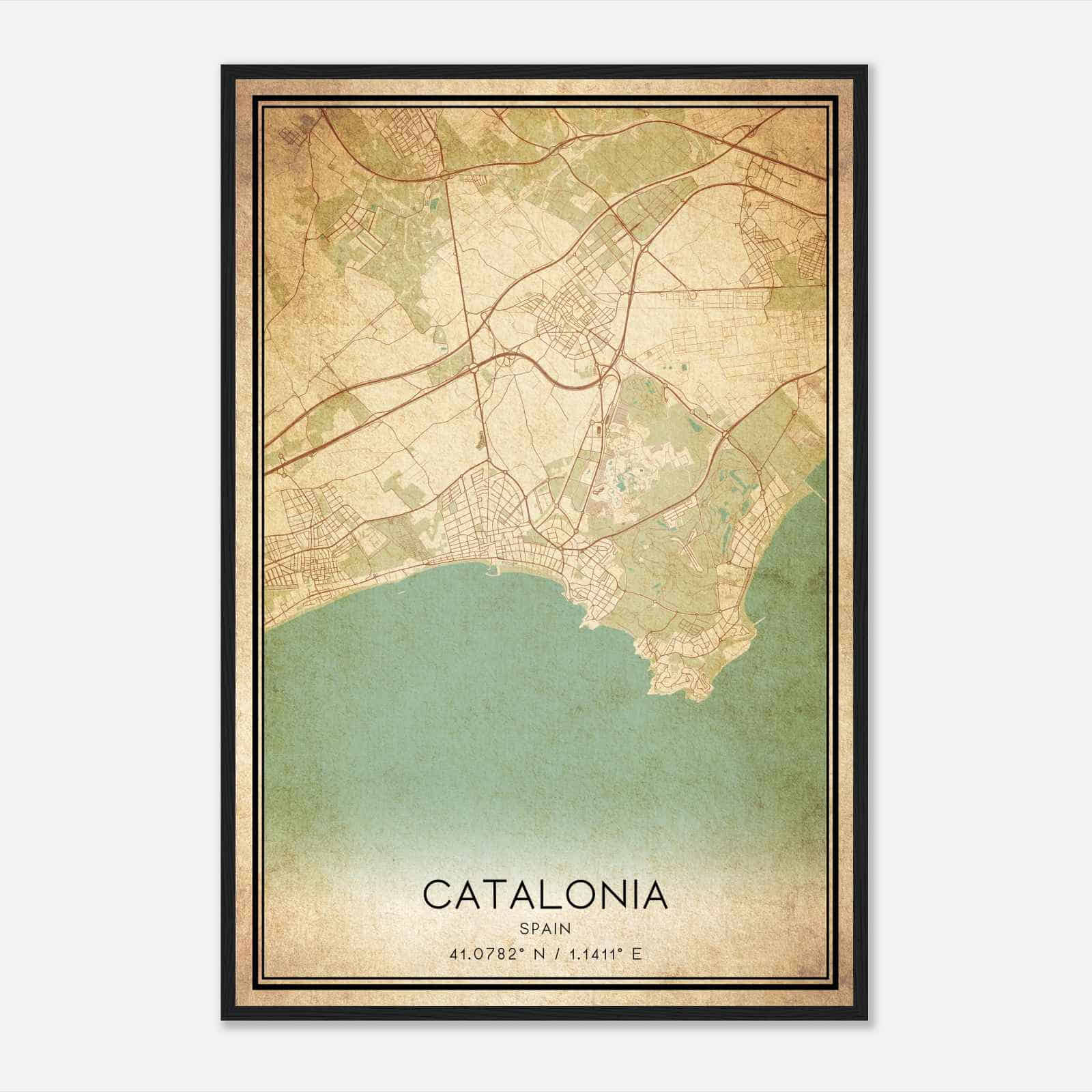 Vintage Salou Spain Map Poster, Salou City Road Wall Art Print - Custom ...