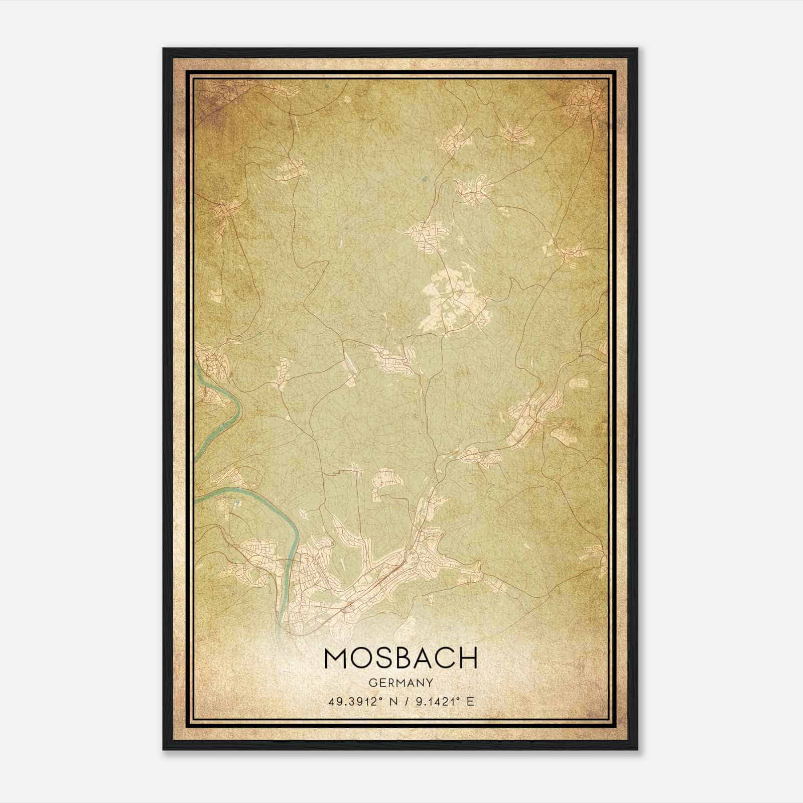 Vintage Mosbach Germany Map Poster, Mosbach City Road Wall Art Print ...