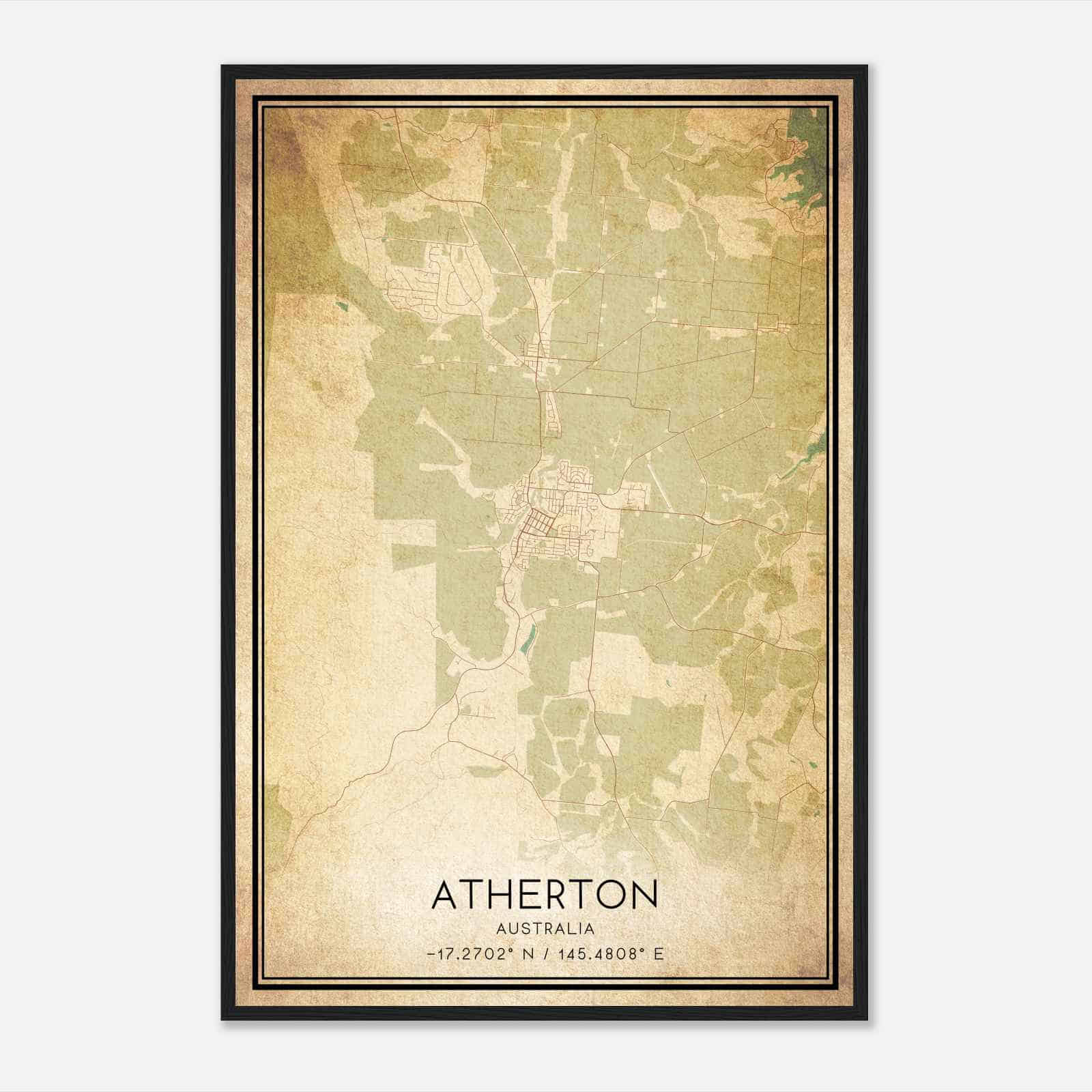 Vintage Atherton Australia Map Poster, Atherton City Road Wall Art ...
