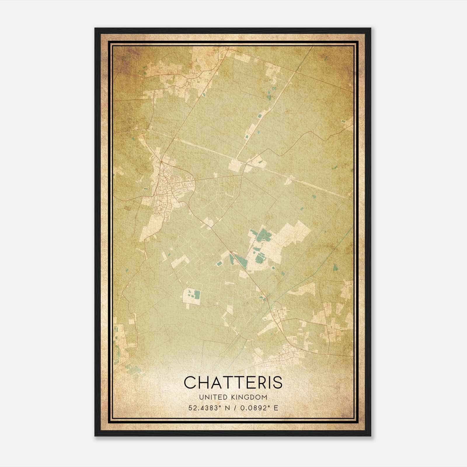 Vintage Chatteris United Kingdom Map Poster, Chatteris City Road Wall ...