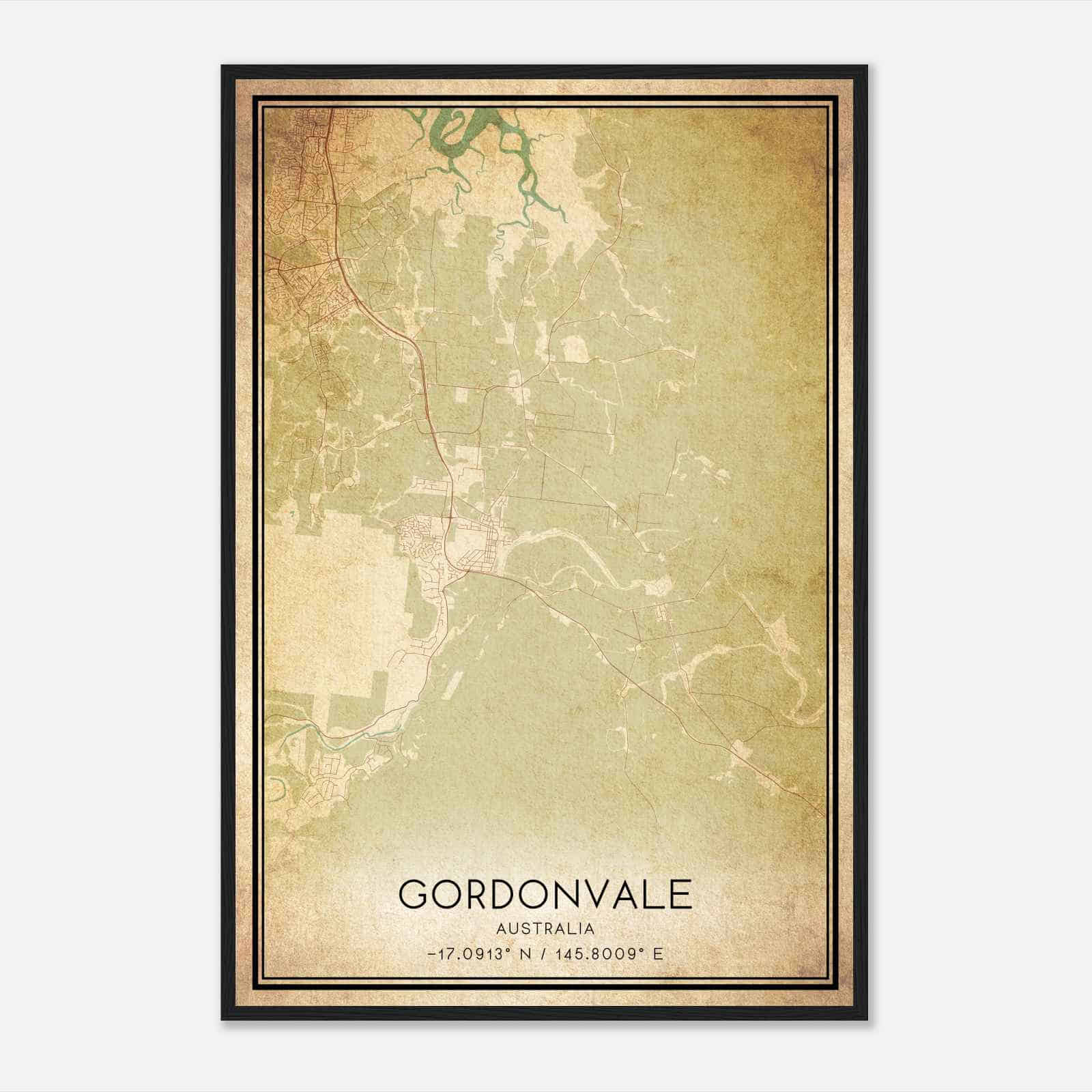 Vintage Gordonvale Australia Map Poster, Gordonvale City Road Wall Art ...