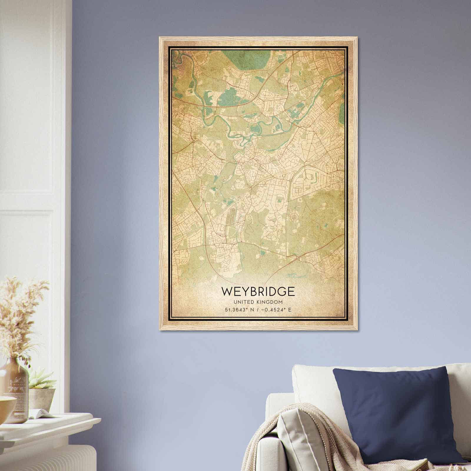 Vintage Weybridge United Kingdom Map Poster, Weybridge City Road Wall ...