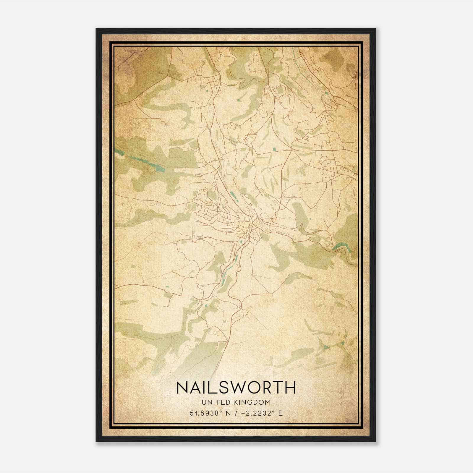 Vintage Nailsworth United Kingdom Map Poster, Nailsworth City Road Wall ...