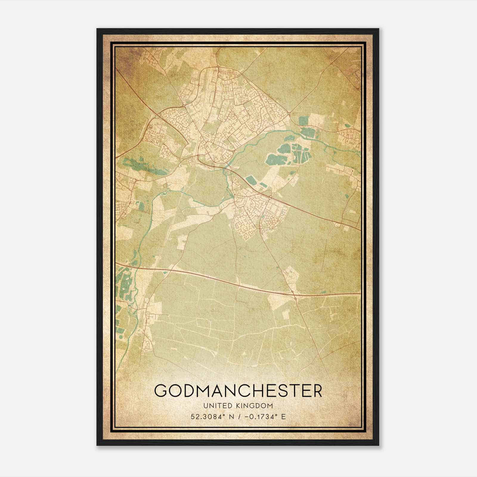 Vintage Godmanchester United Kingdom Map Poster, Godmanchester City ...