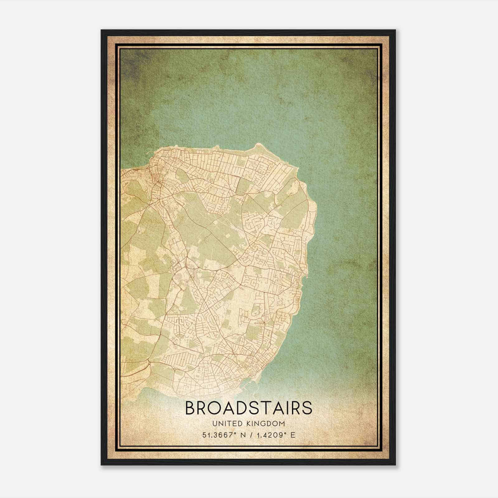 Vintage Broadstairs United Kingdom Map Poster, Broadstairs City Road ...