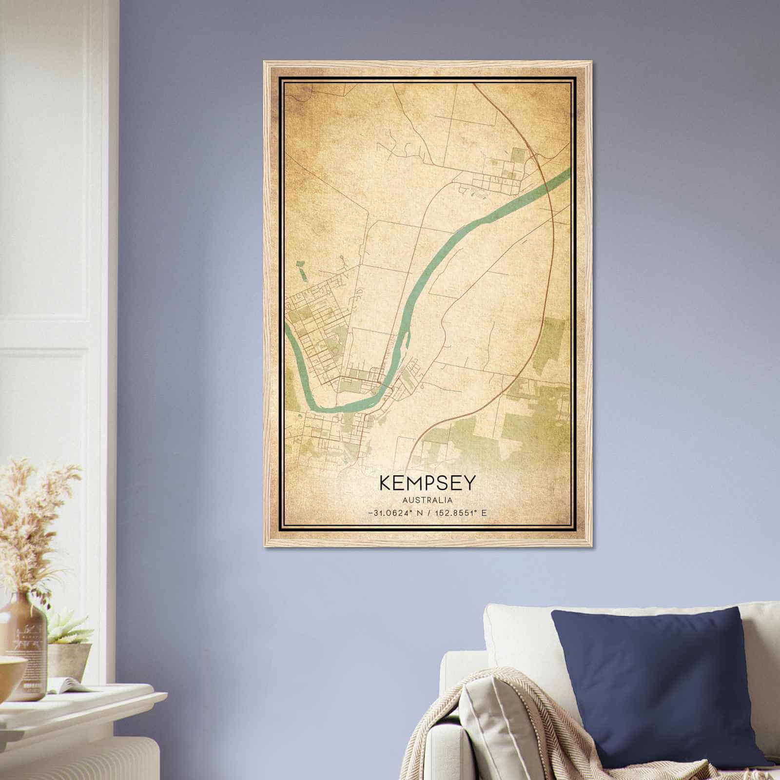 Vintage Kempsey Australia Map Poster, Kempsey City Road Wall Art Print ...