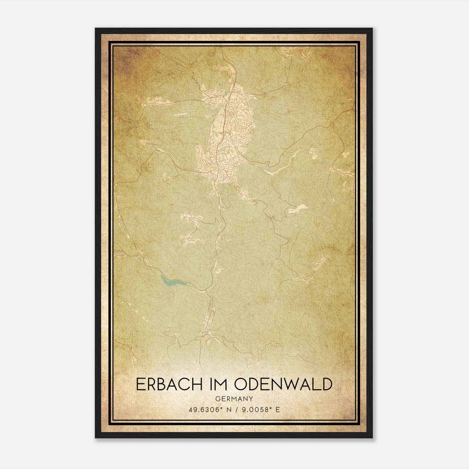 Vintage Erbach Germany Map Poster, Erbach City Road Wall Art Print ...