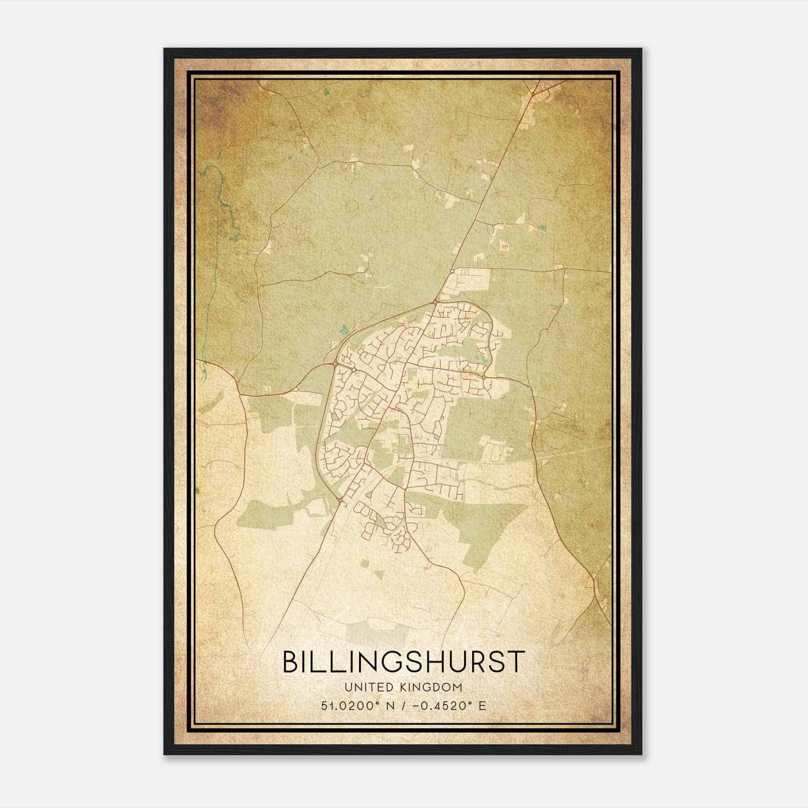 Vintage Billingshurst United Kingdom Map Poster, Billingshurst City ...