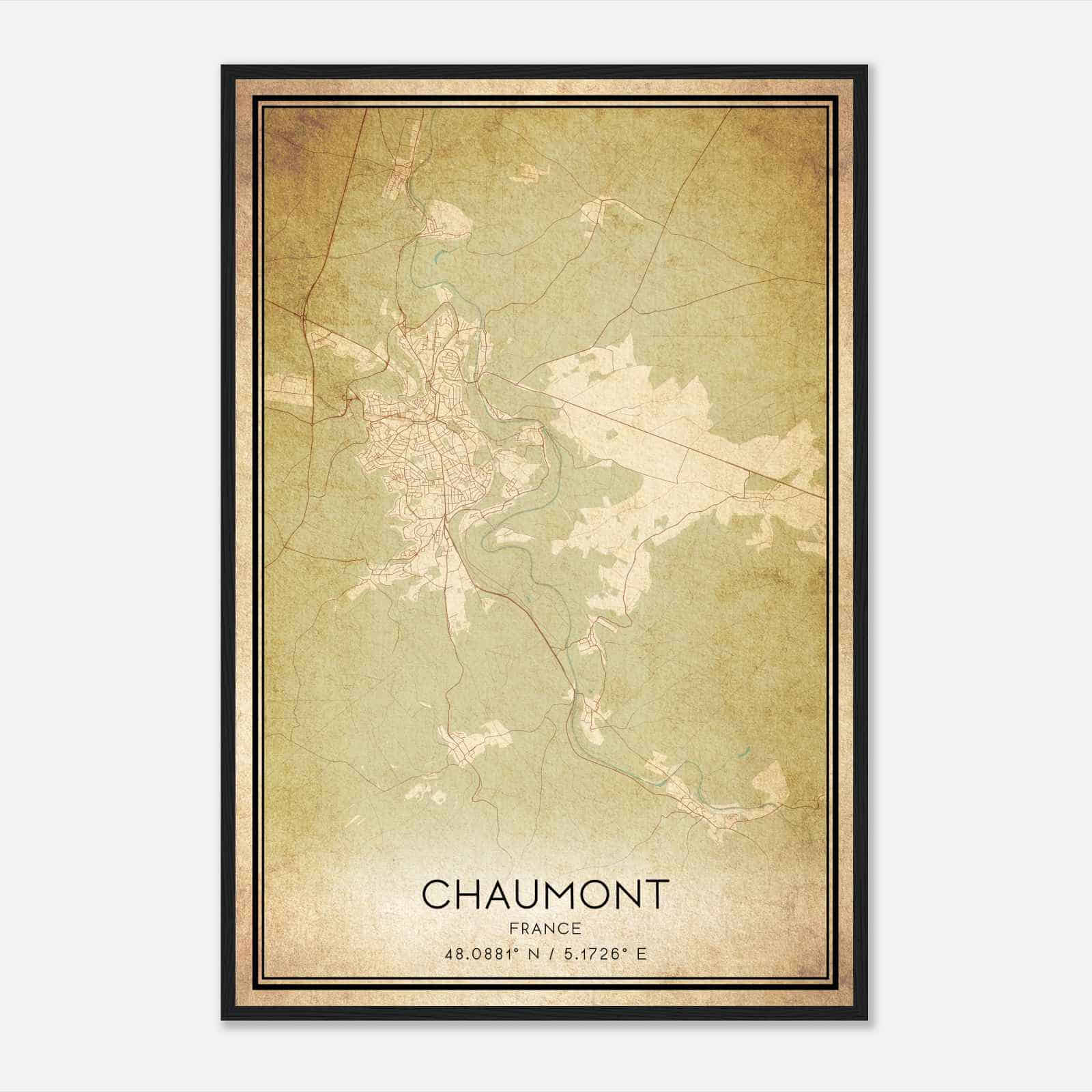 Vintage Chaumont France Map Poster, Chaumont City Road Wall Art Print ...