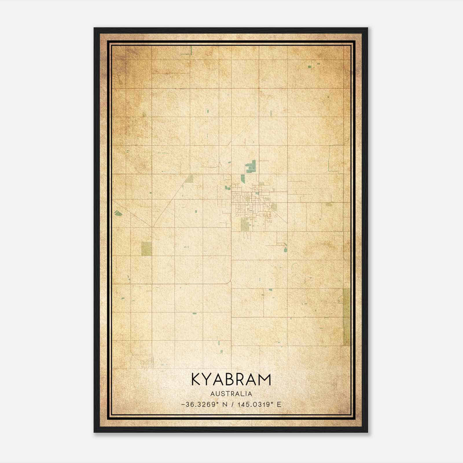 Vintage Kyabram Australia Map Poster, Kyabram City Road Wall Art Print ...