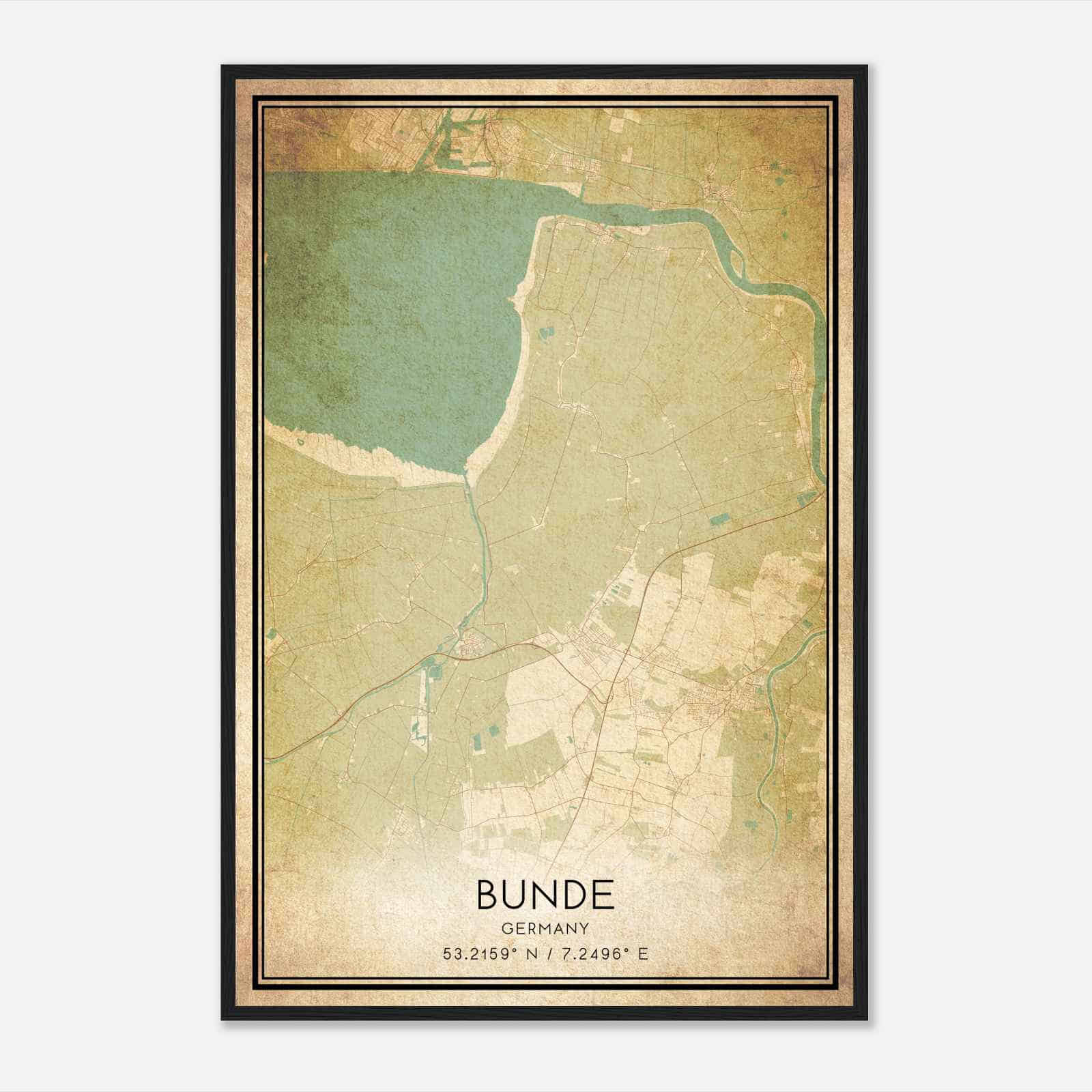 Vintage Bunde Germany Map Poster, Bunde City Road Wall Art Print ...