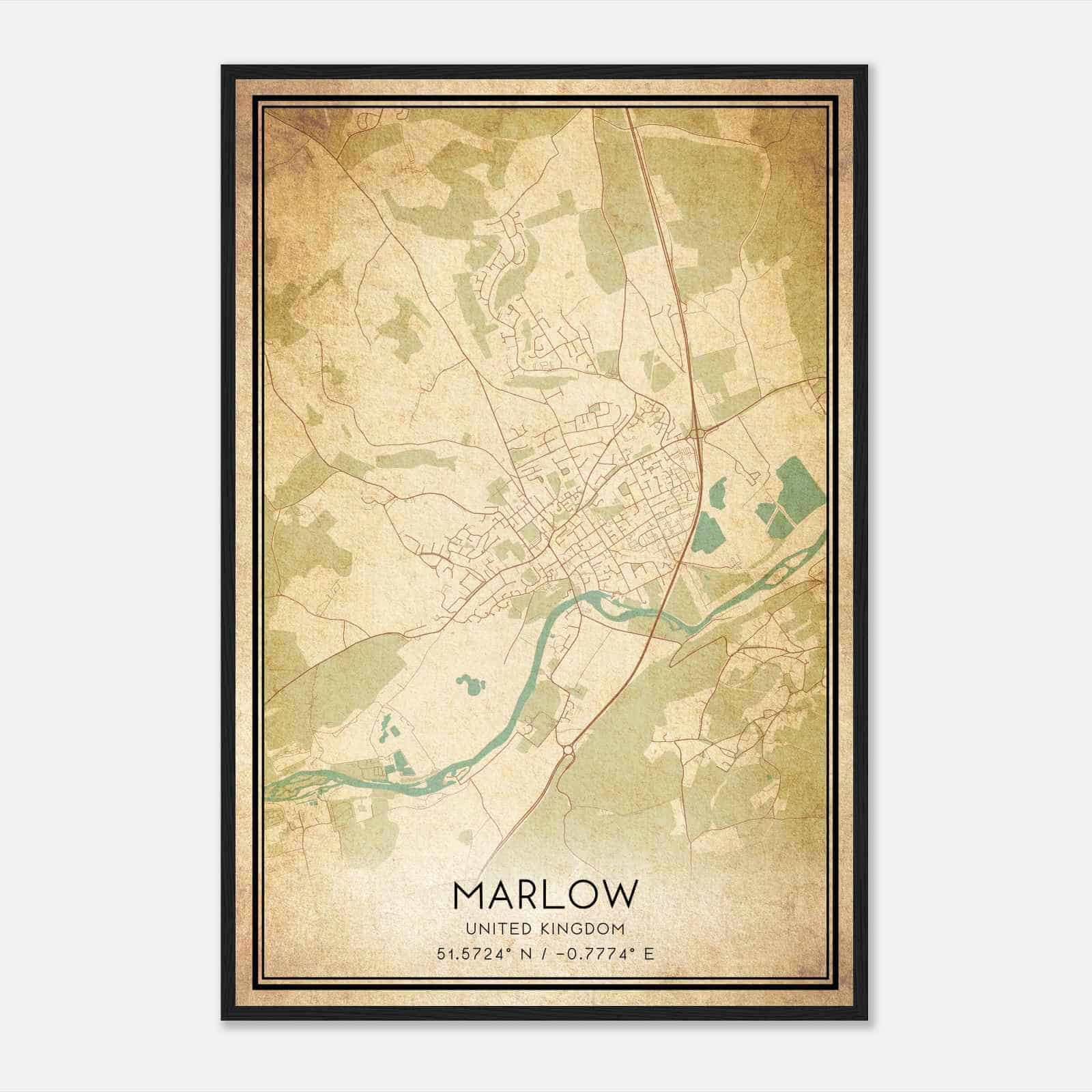 Vintage Marlow United Kingdom Map Poster, Marlow City Road Wall Art ...