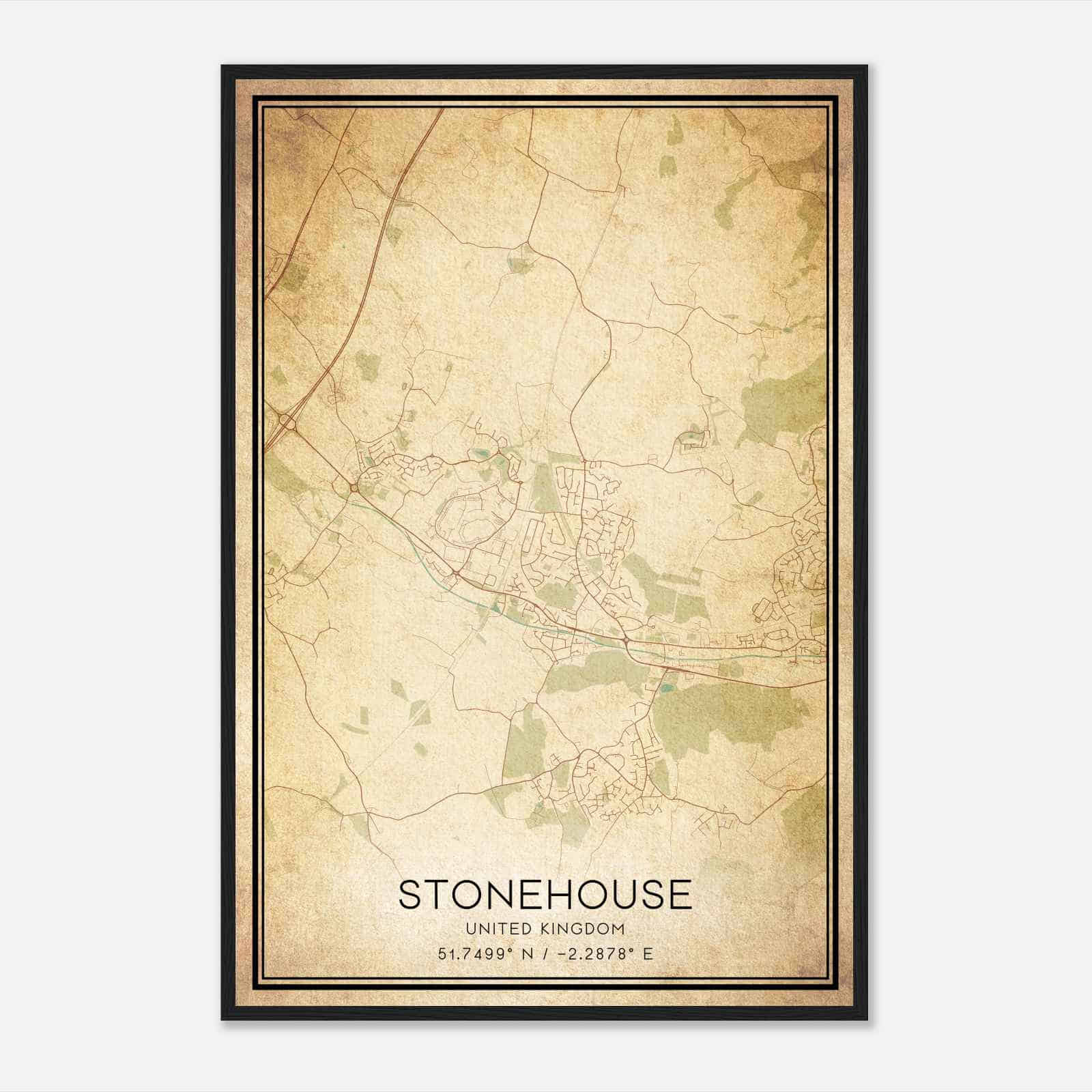 Vintage Stonehouse United Kingdom Map Poster, Stonehouse City Road Wall ...
