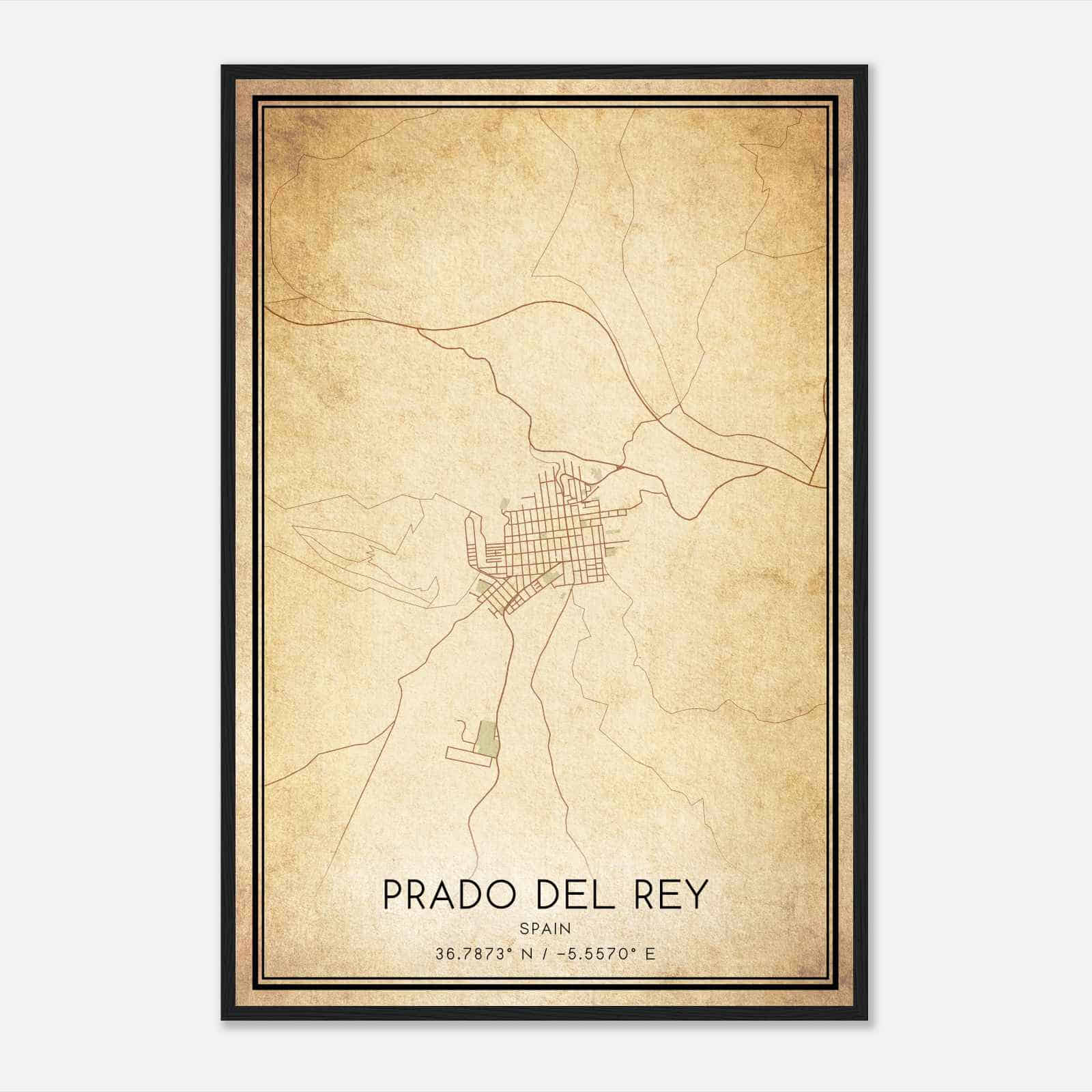 Vintage Prado del Rey Spain Map Poster, Prado del Rey City Road Wall ...