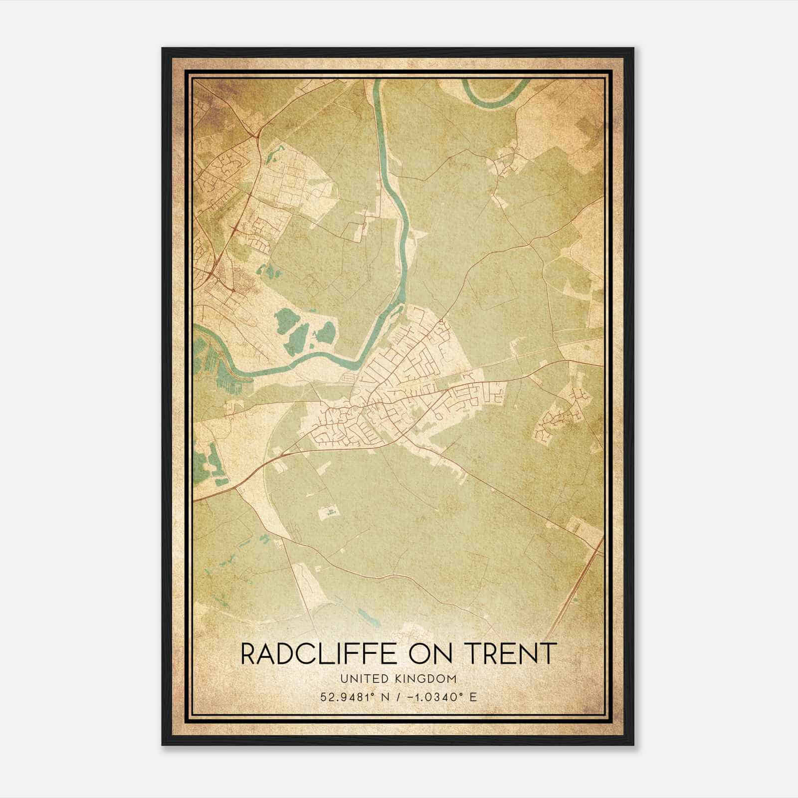 Vintage Radcliffe on Trent United Kingdom Map Poster, Radcliffe on ...
