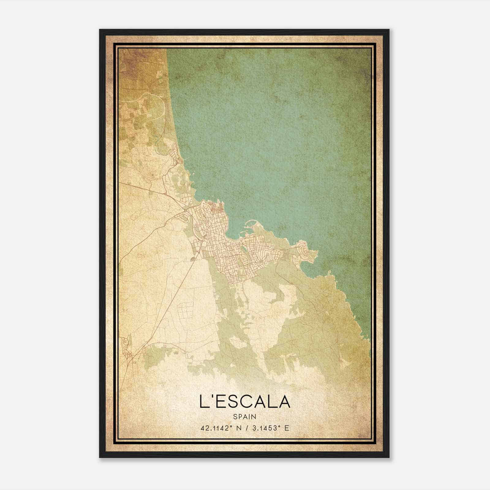 Vintage La Escala Spain Map Poster, La Escala City Road Wall Art Print ...