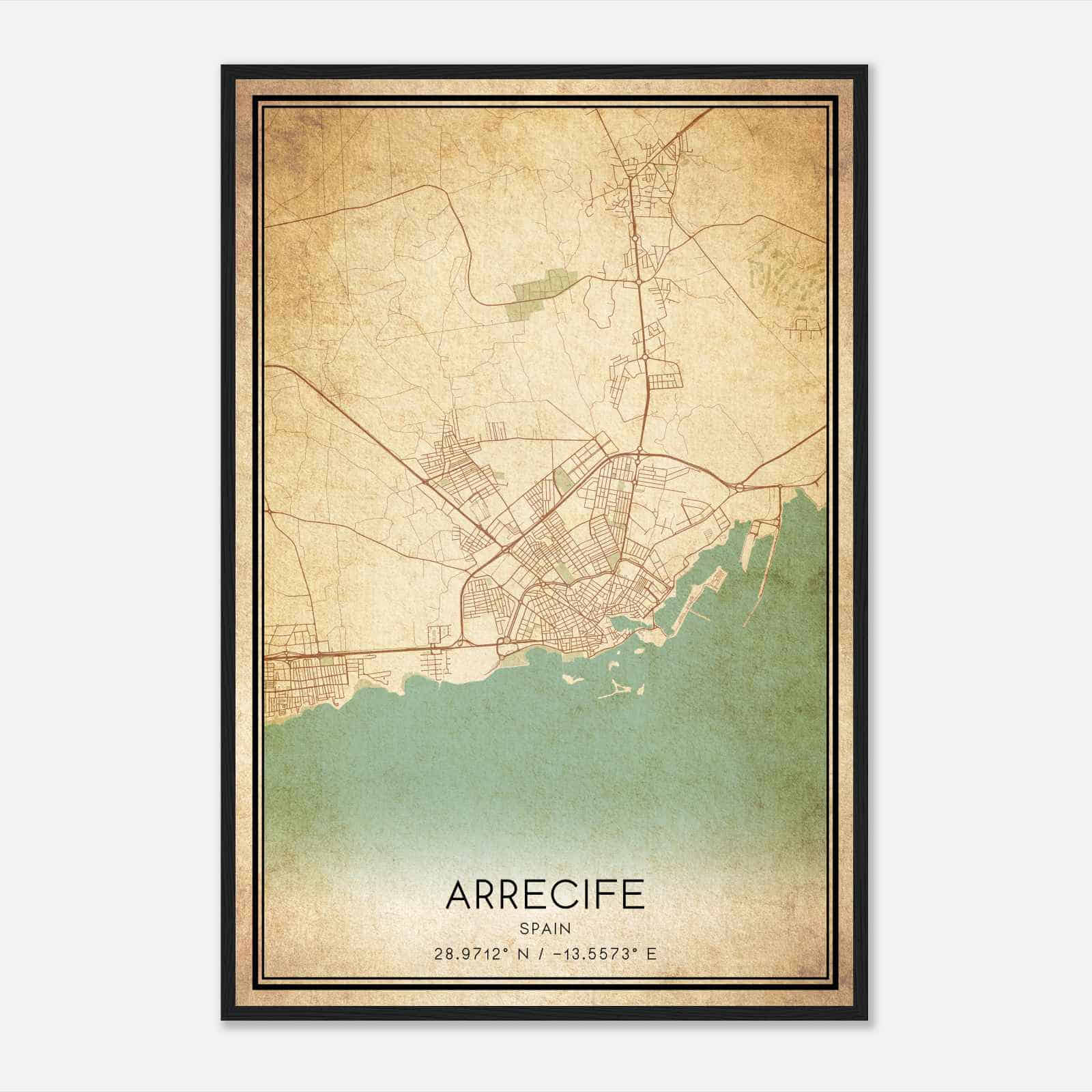 Vintage Arrecife Spain Map Poster, Arrecife City Road Wall Art Print ...