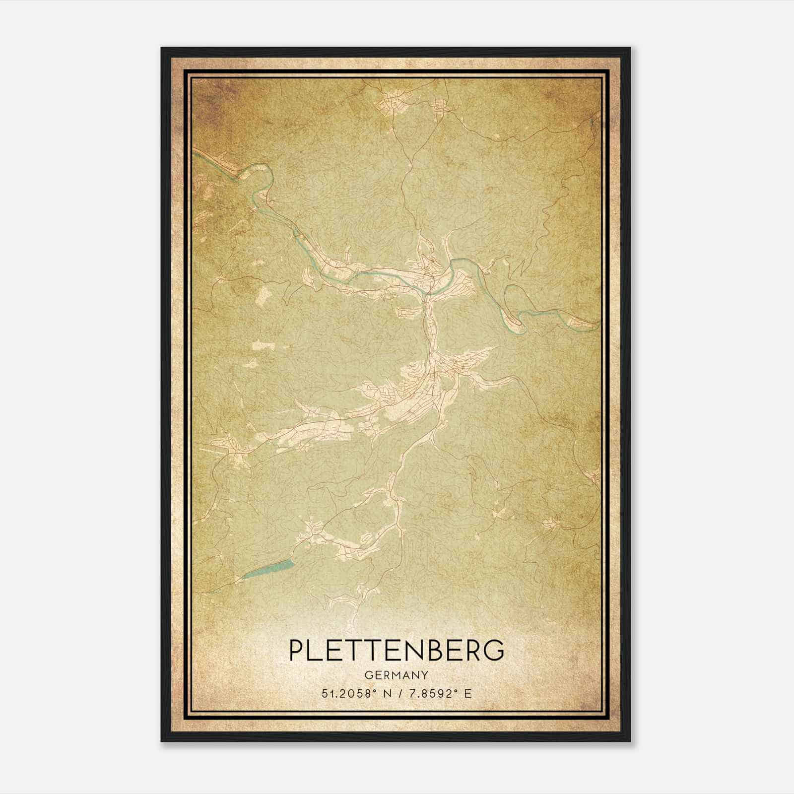 Vintage Plettenberg Germany Map Poster, Plettenberg City Road Wall Art ...