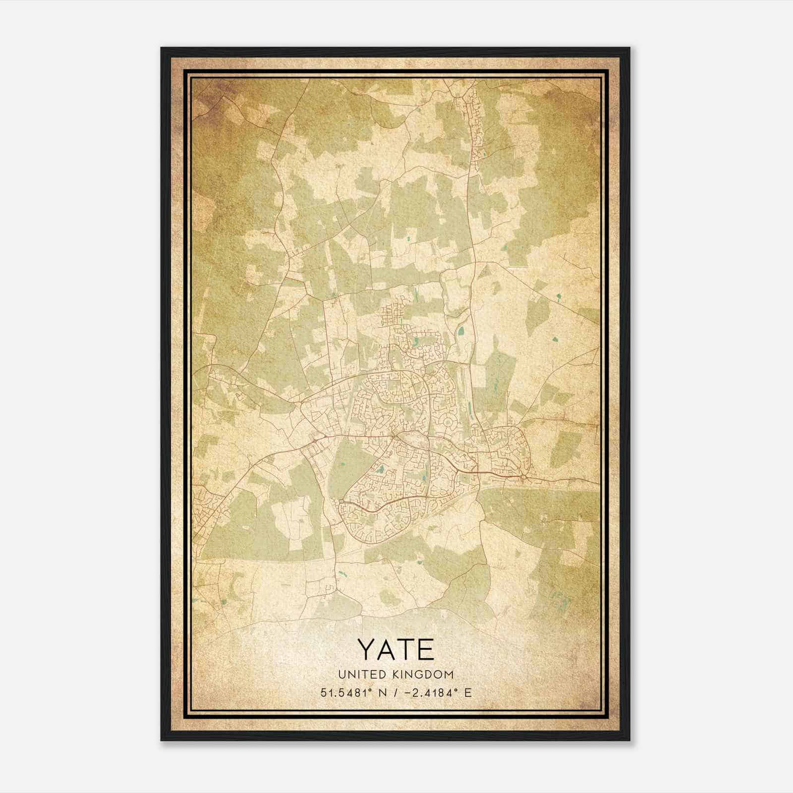 Vintage Yate United Kingdom Map Poster, Yate City Road Wall Art Print ...