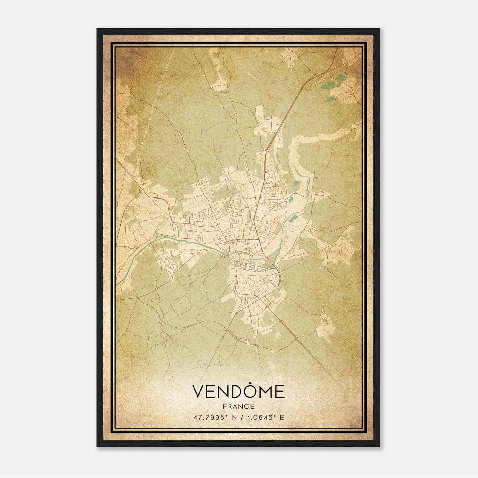 Vintage Vendome France Map Poster, Vendome City Road Wall Art Print ...