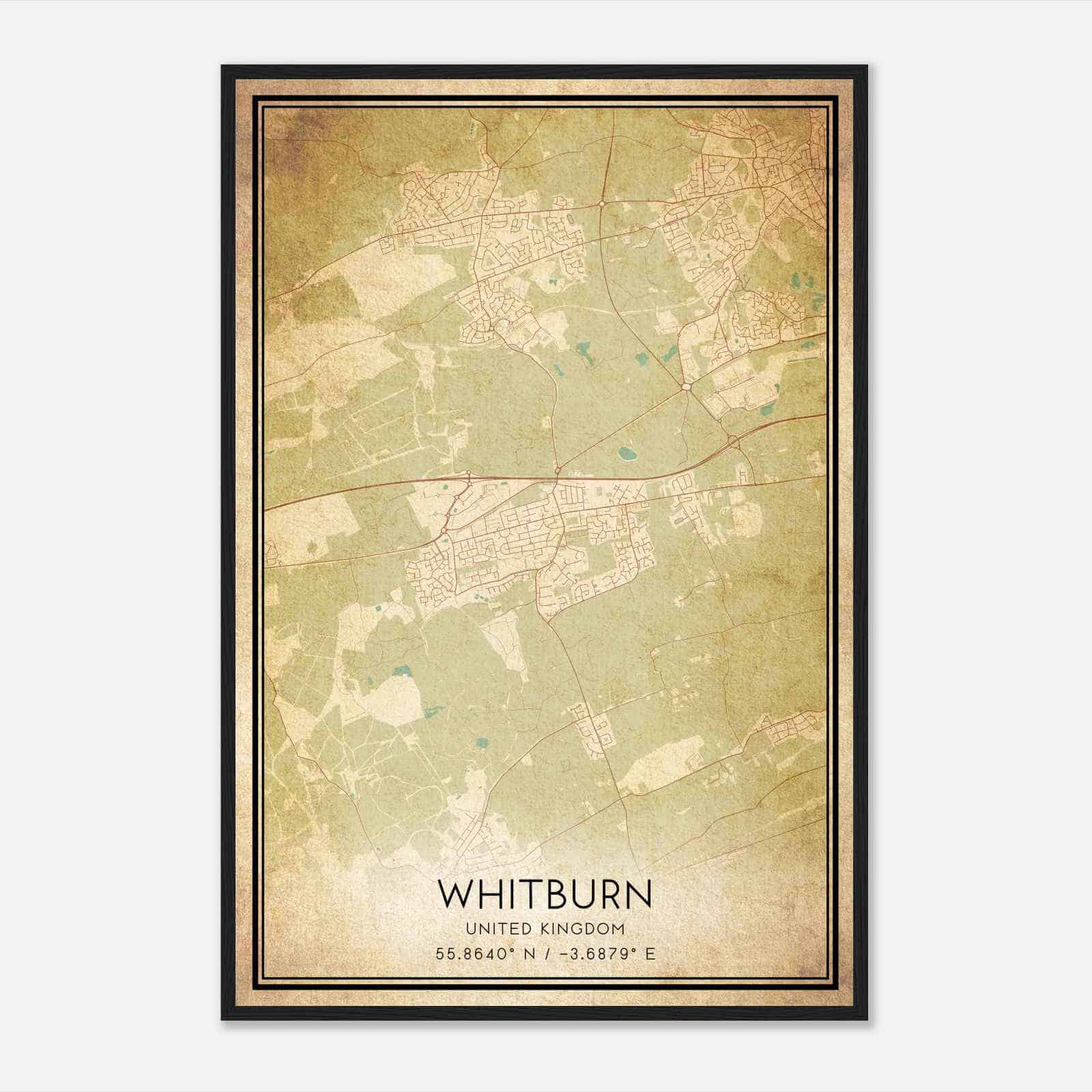 Vintage Whitburn United Kingdom Map Poster, Whitburn City Road Wall Art ...