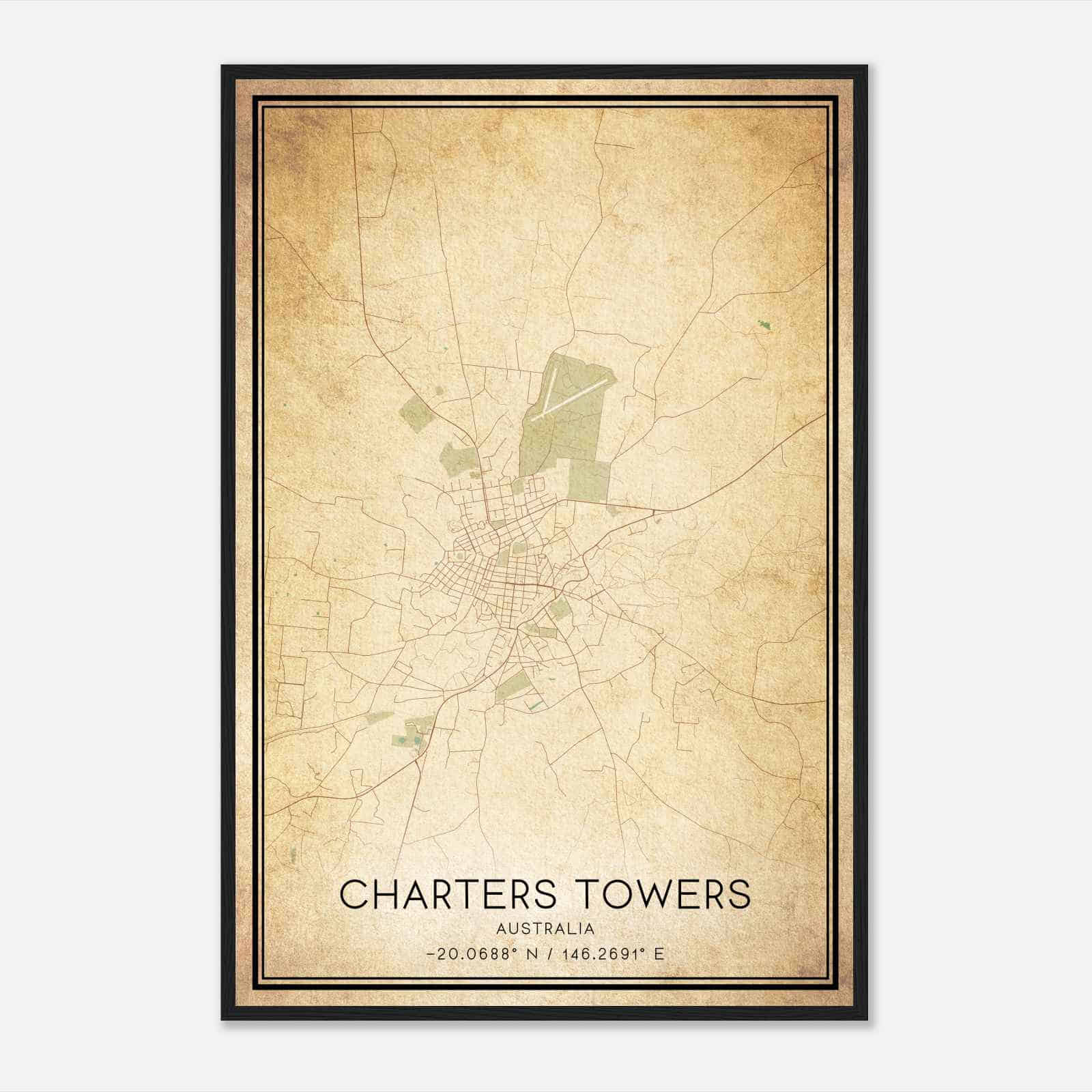 Vintage Charters Towers Australia Map Poster, Charters Towers City Road ...