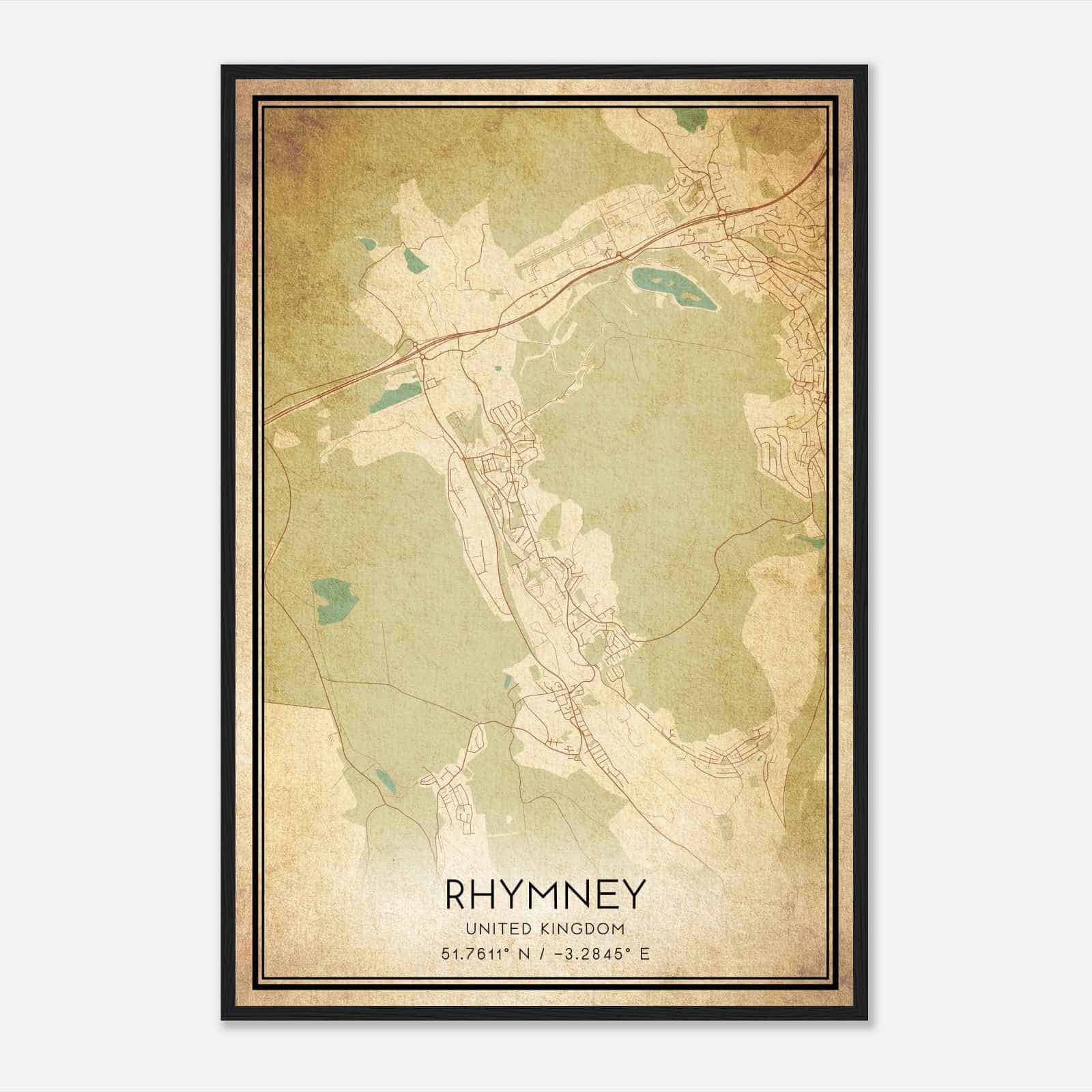 Vintage Rhymney United Kingdom Map Poster, Rhymney City Road Wall Art ...