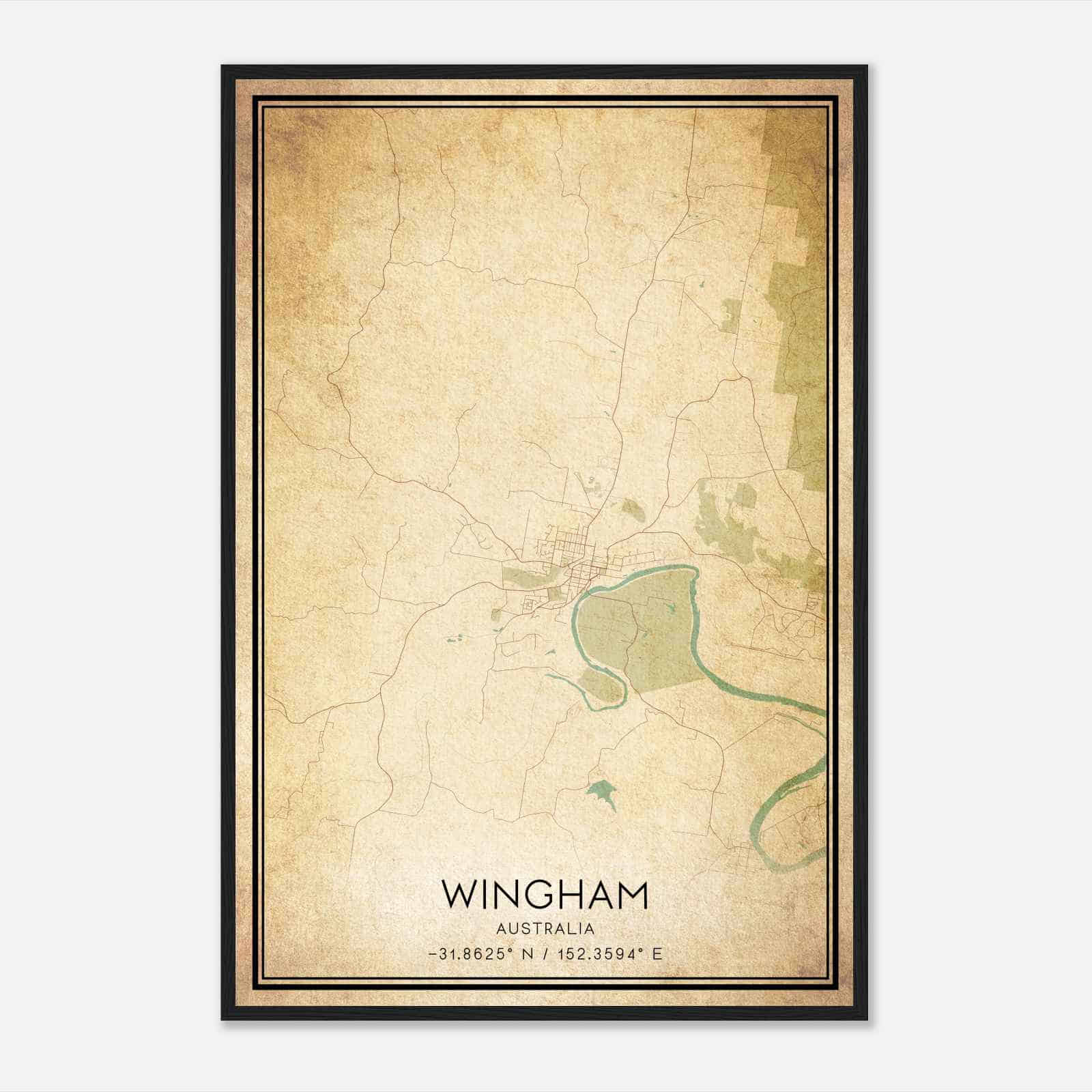 Vintage Wingham Australia Map Poster, Wingham City Road Wall Art Print ...