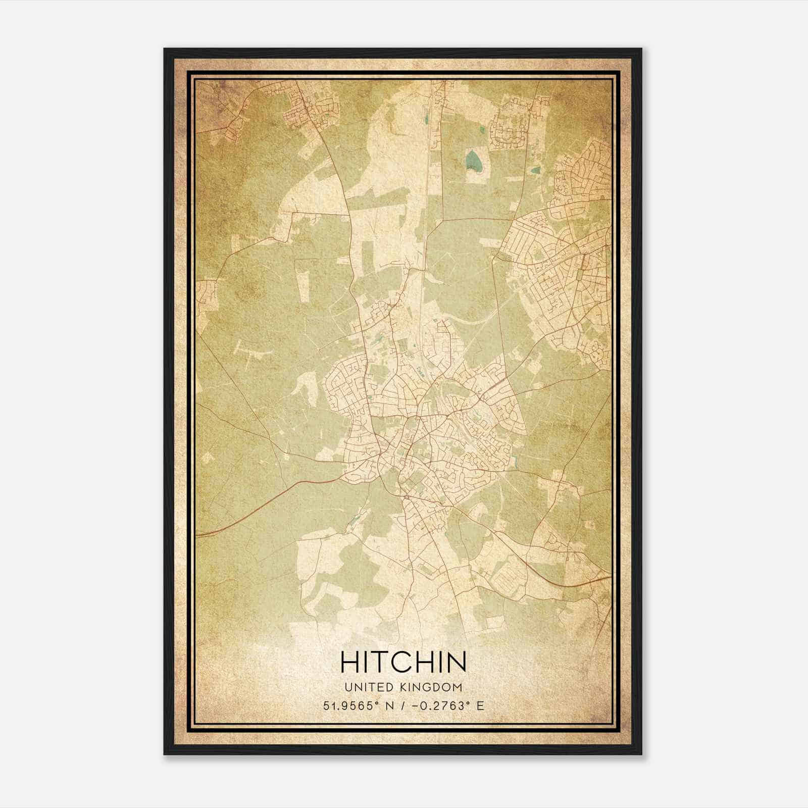 Vintage Hitchin United Kingdom Map Poster, Hitchin City Road Wall Art ...