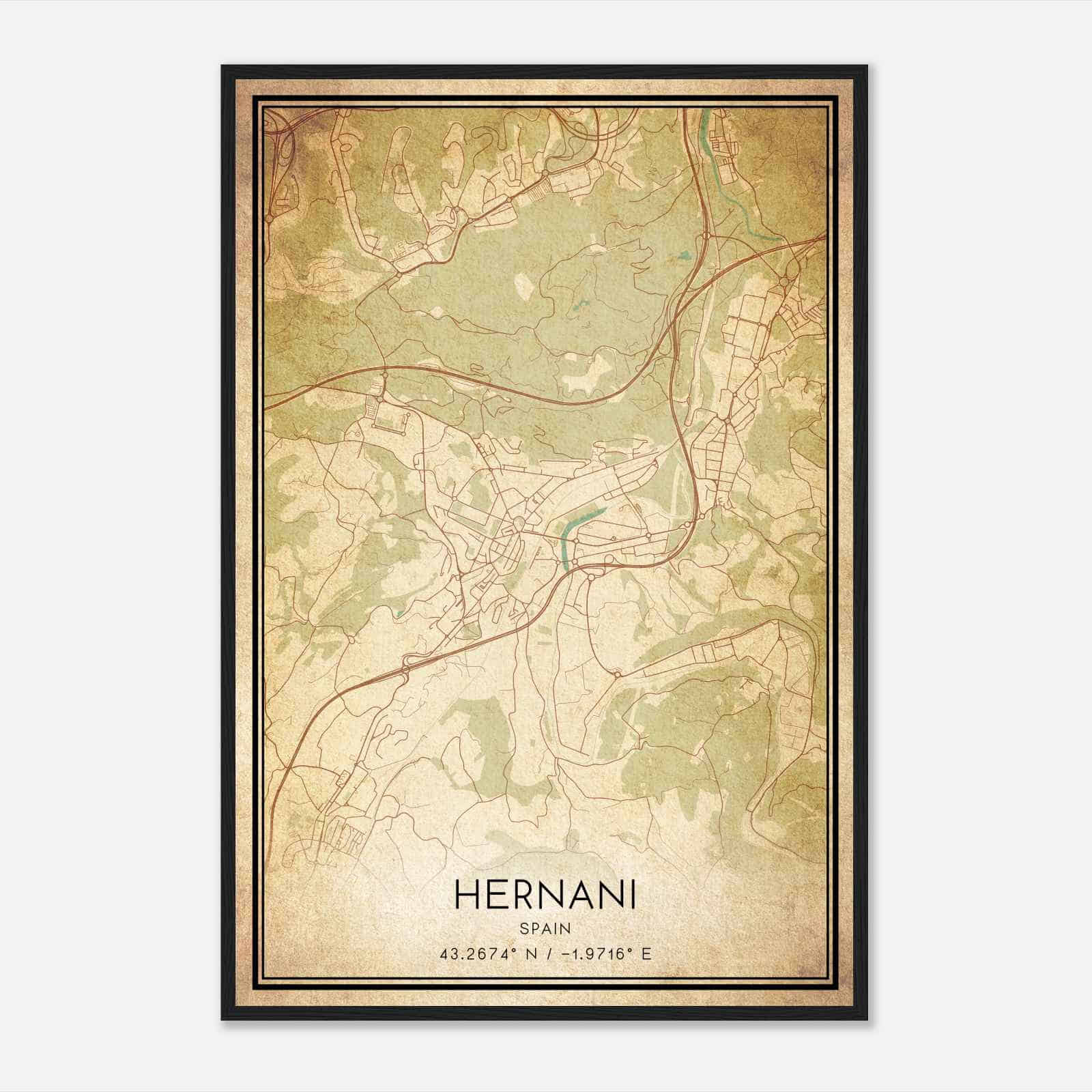 Vintage Hernani Spain Map Poster, Hernani City Road Wall Art Print - Custom Maps & Posters
