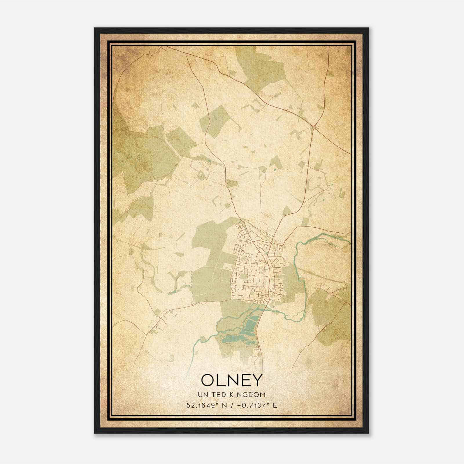 Vintage Olney United Kingdom Map Poster, Olney City Road Wall Art Print ...