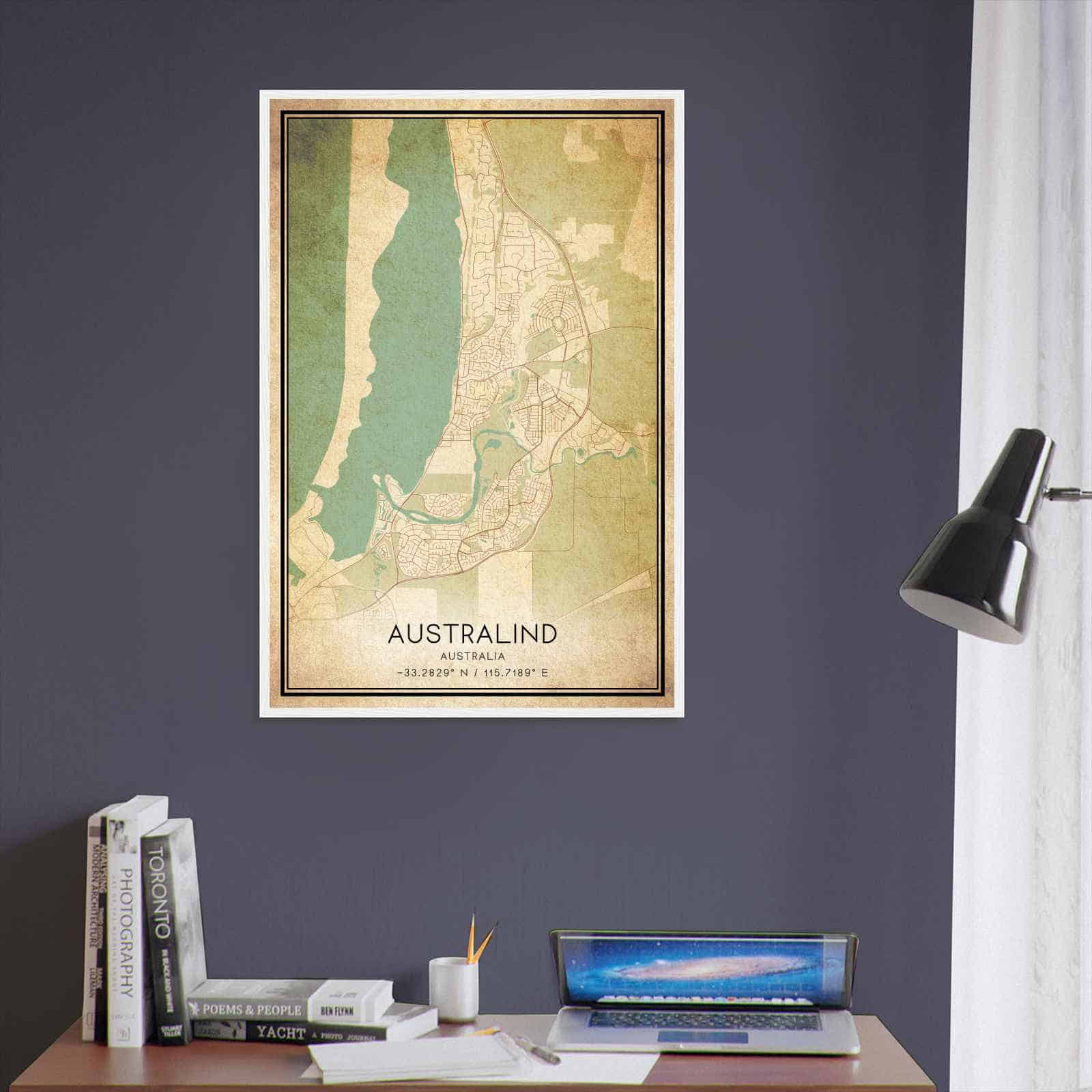 Vintage Australind Australia Map Poster, Australind City Road Wall Art ...