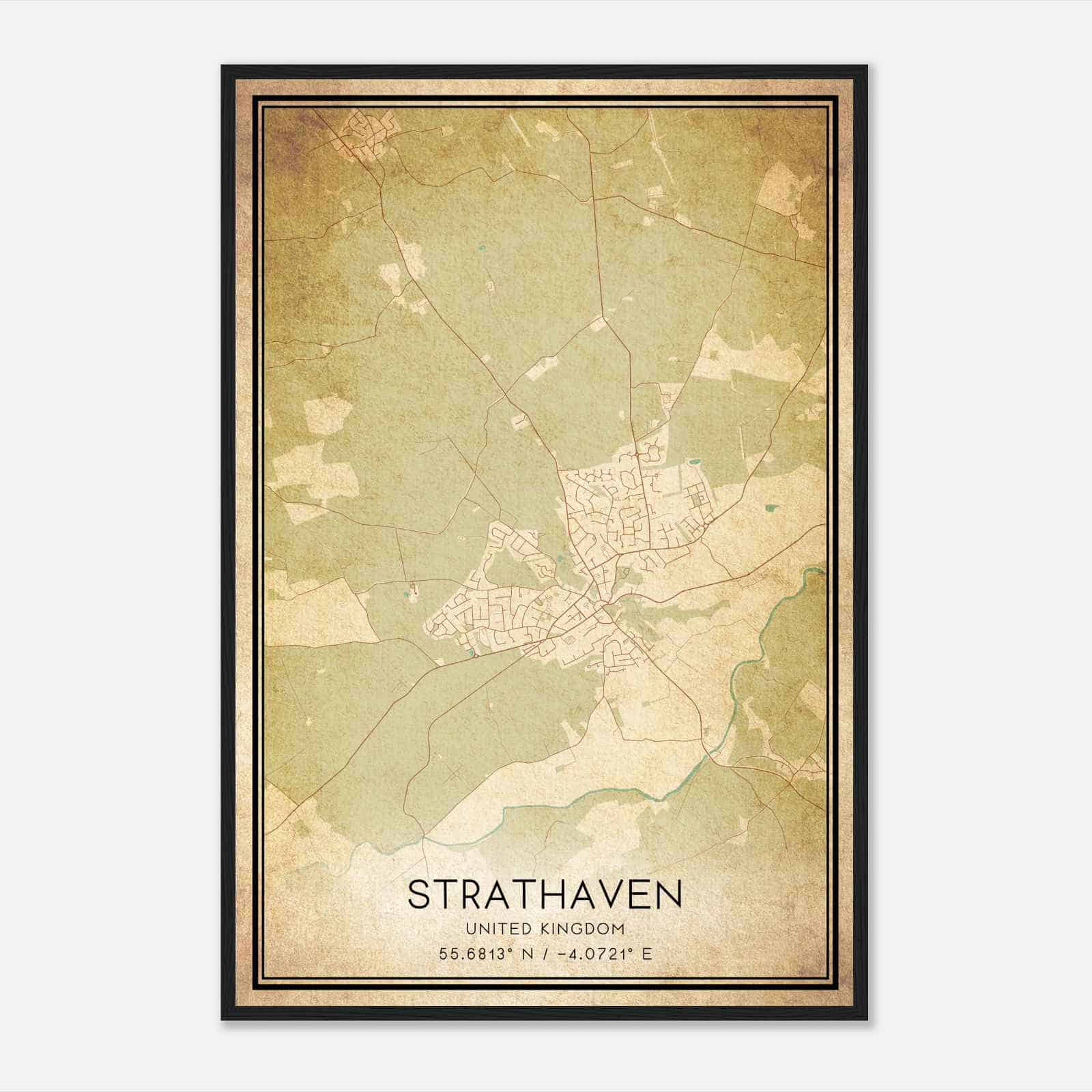 Vintage Strathaven United Kingdom Map Poster, Strathaven City Road Wall ...