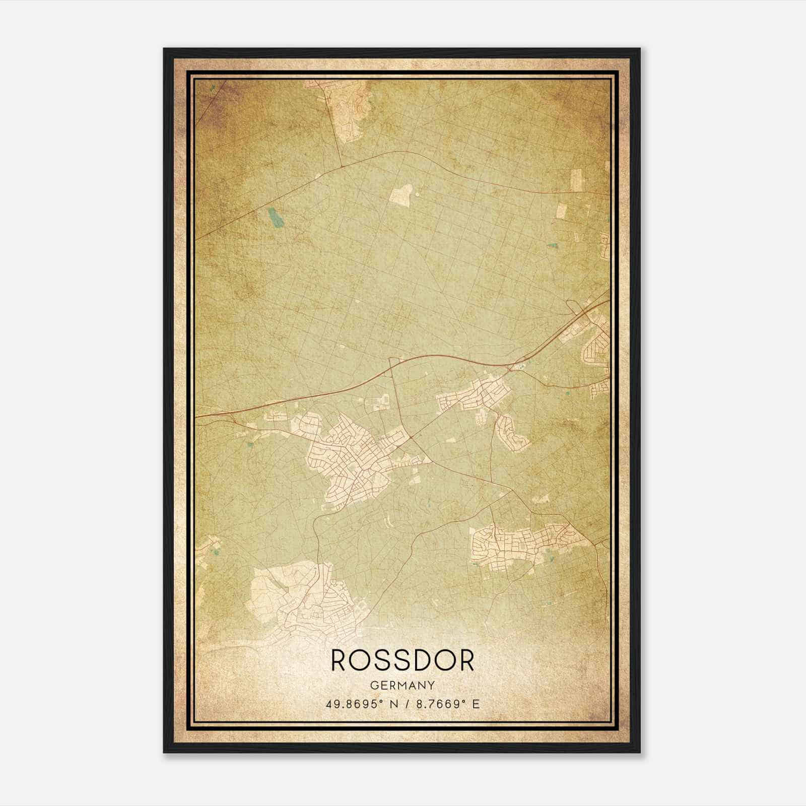 Vintage Rossdorf Germany Map Poster, Rossdorf City Road Wall Art Print ...