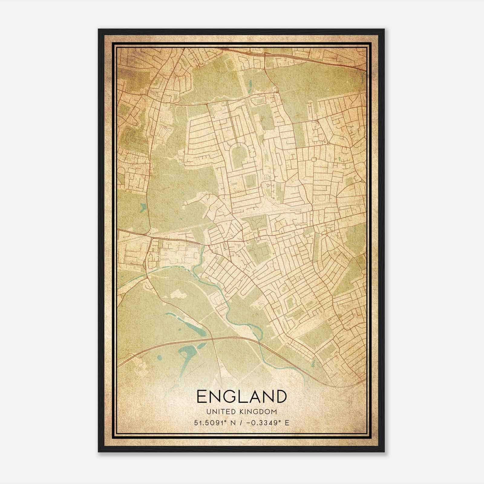 Vintage Hanwell United Kingdom Map Poster, Hanwell City Road Wall Art ...