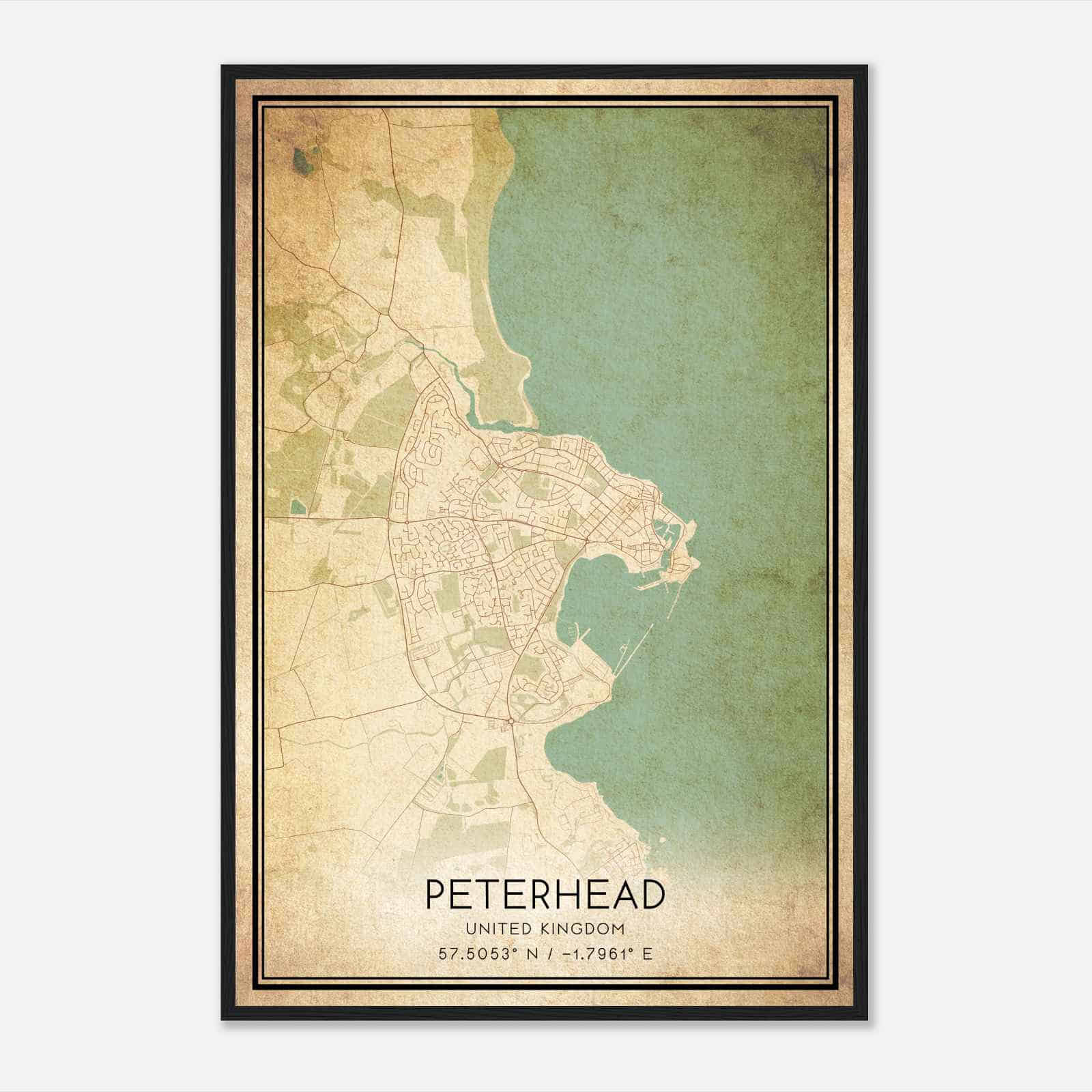 Vintage Peterhead United Kingdom Map Poster, Peterhead City Road Wall ...